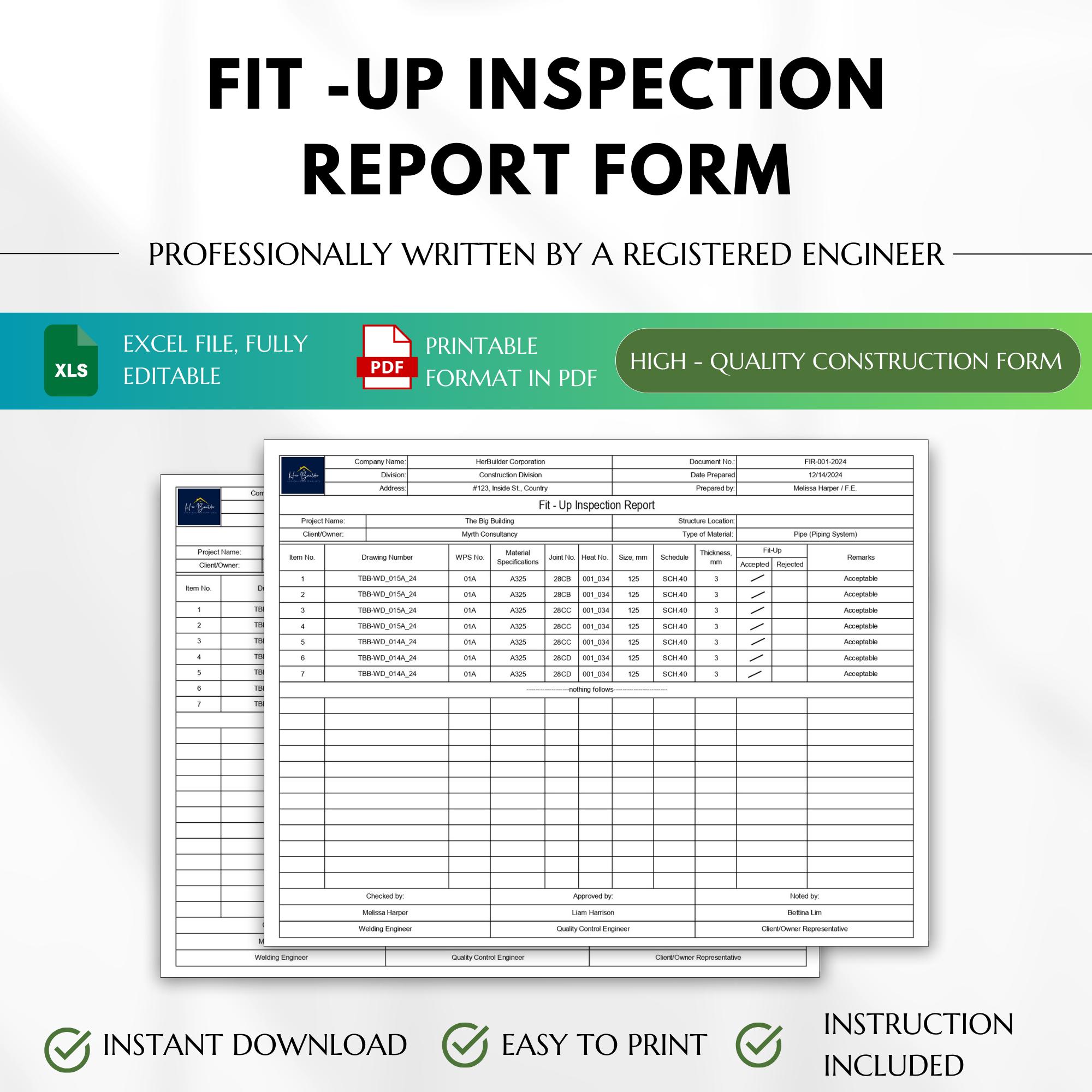 Fit up Inspection Report, Weld Fit-up Inspection Report, Structural Fit ...