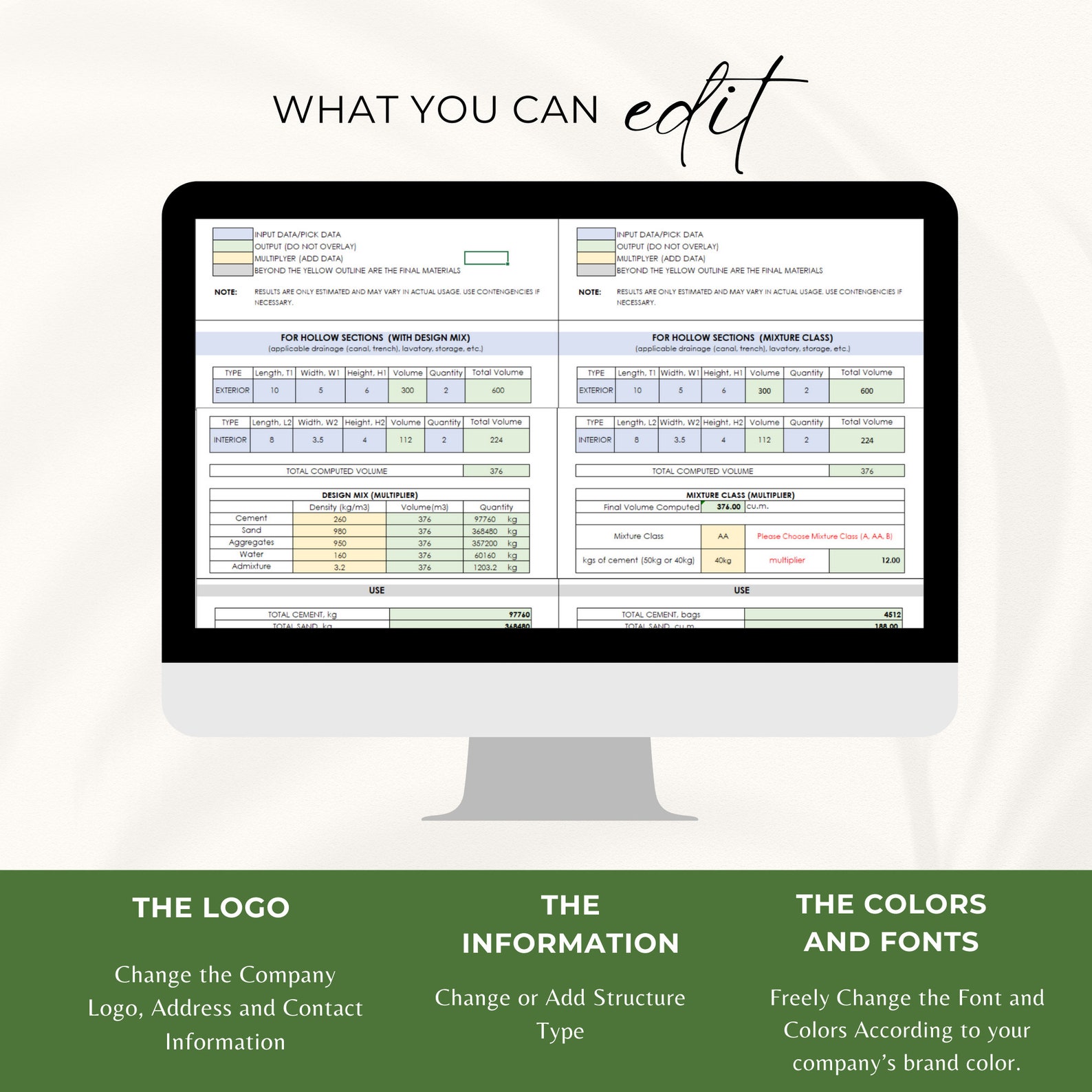 Concrete Estimate Calculator, Project Estimate Template, Construction ...