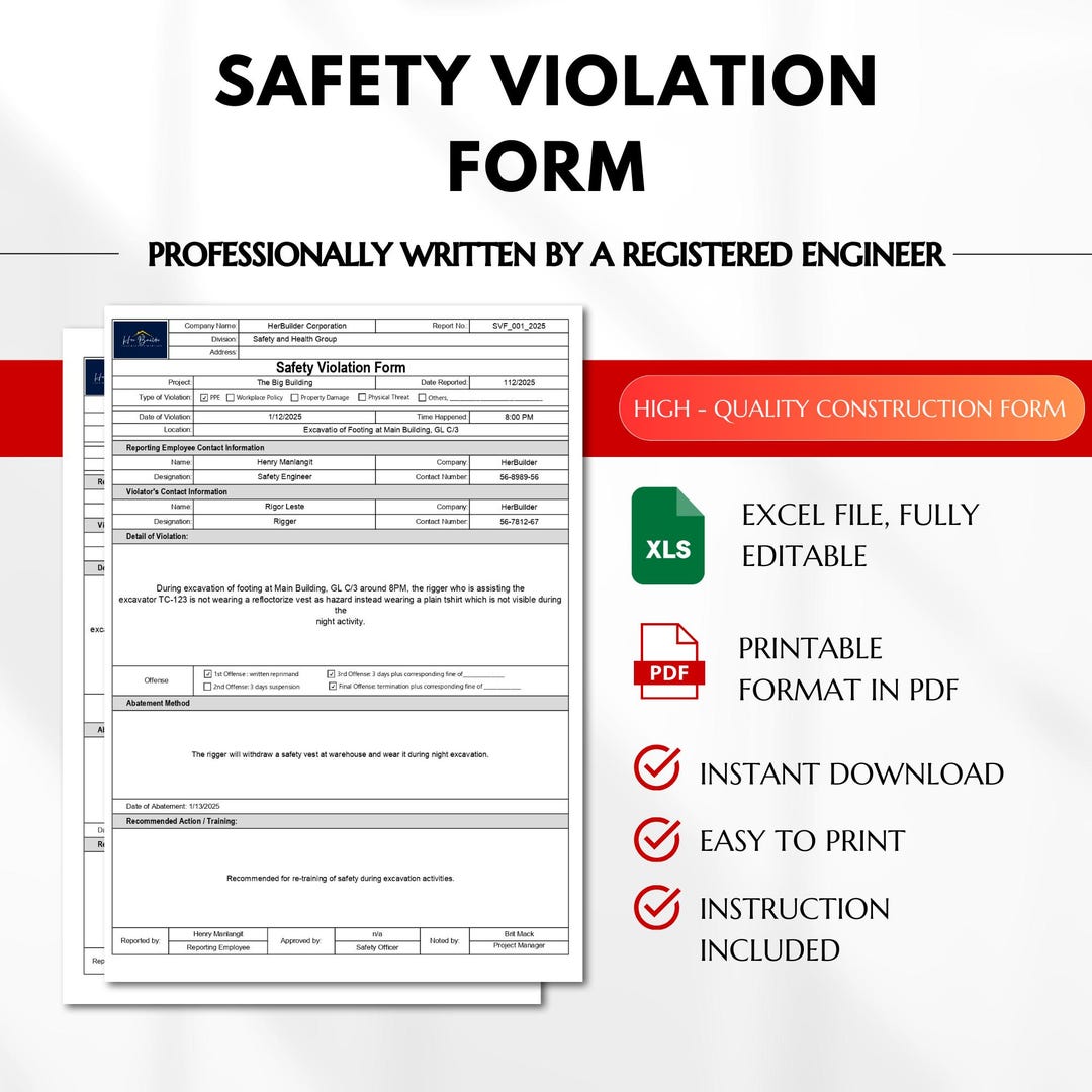 Safety Violation Form, Construction Violation Reports, Unsafe Act ...