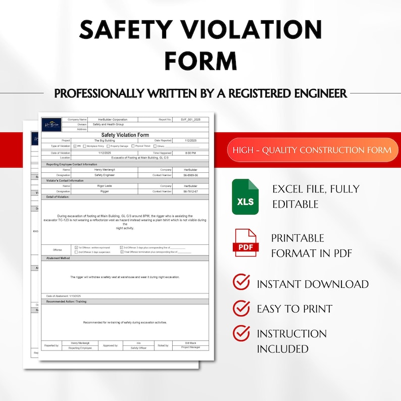 Safety Violation Form, Construction Violation Reports, Unsafe Act ...