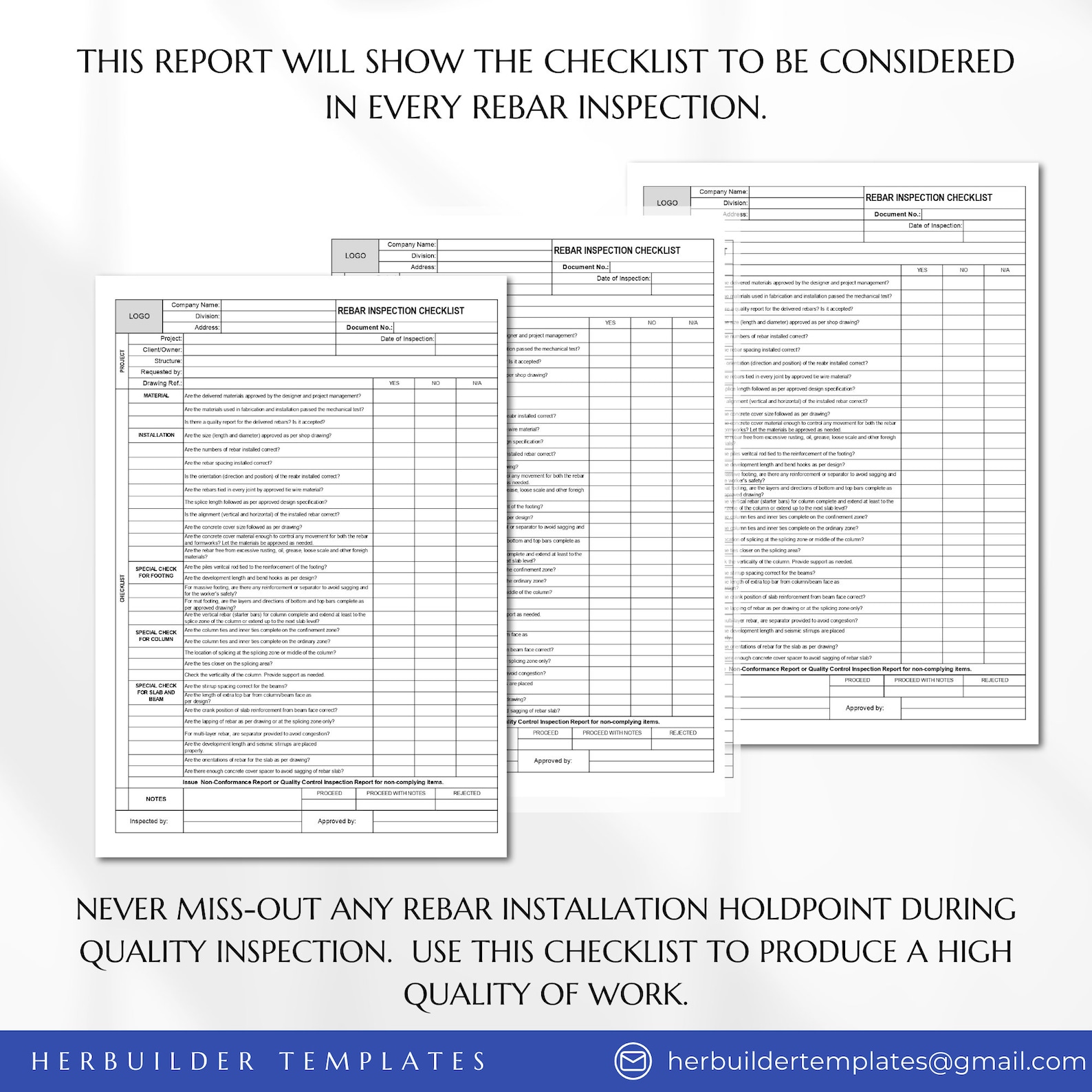 Rebar Inspection Checklist, Reinforcement Checklist, Quality Control ...