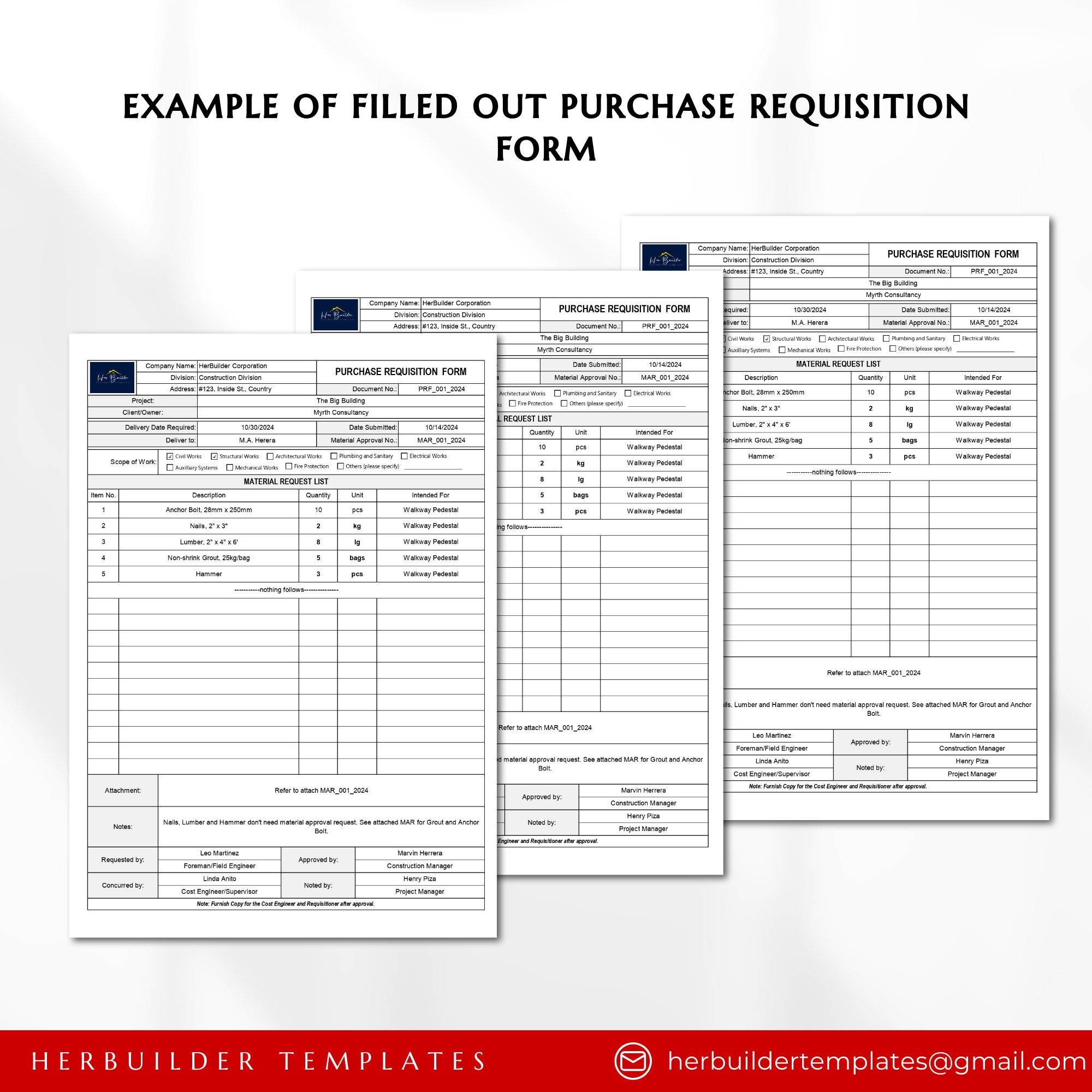 Purchase Requisition Form, Construction Material Request, Project Consumable Request, Project ...