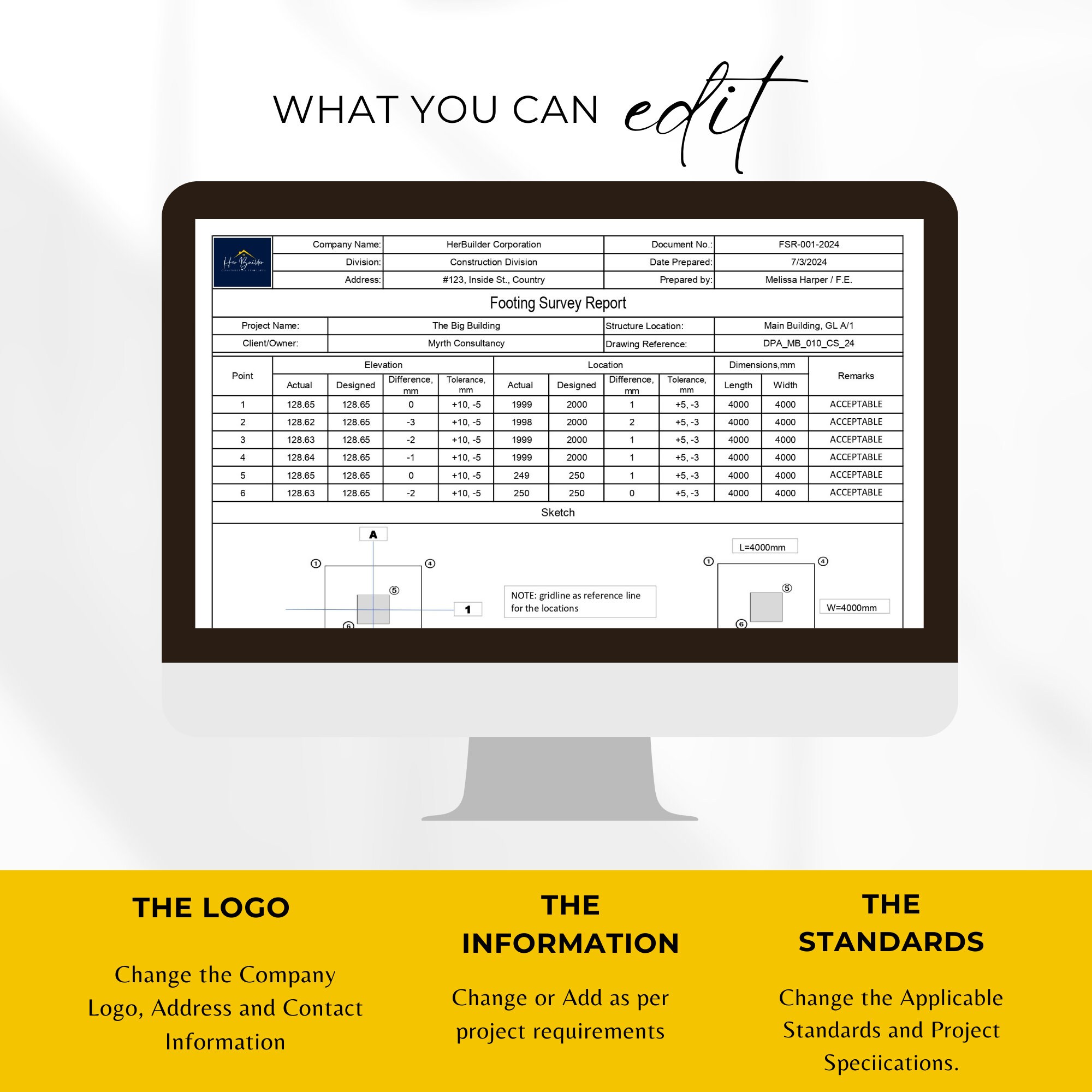 Column and Pedestal Survey Report Form, Geodetic Engineer's Form ...