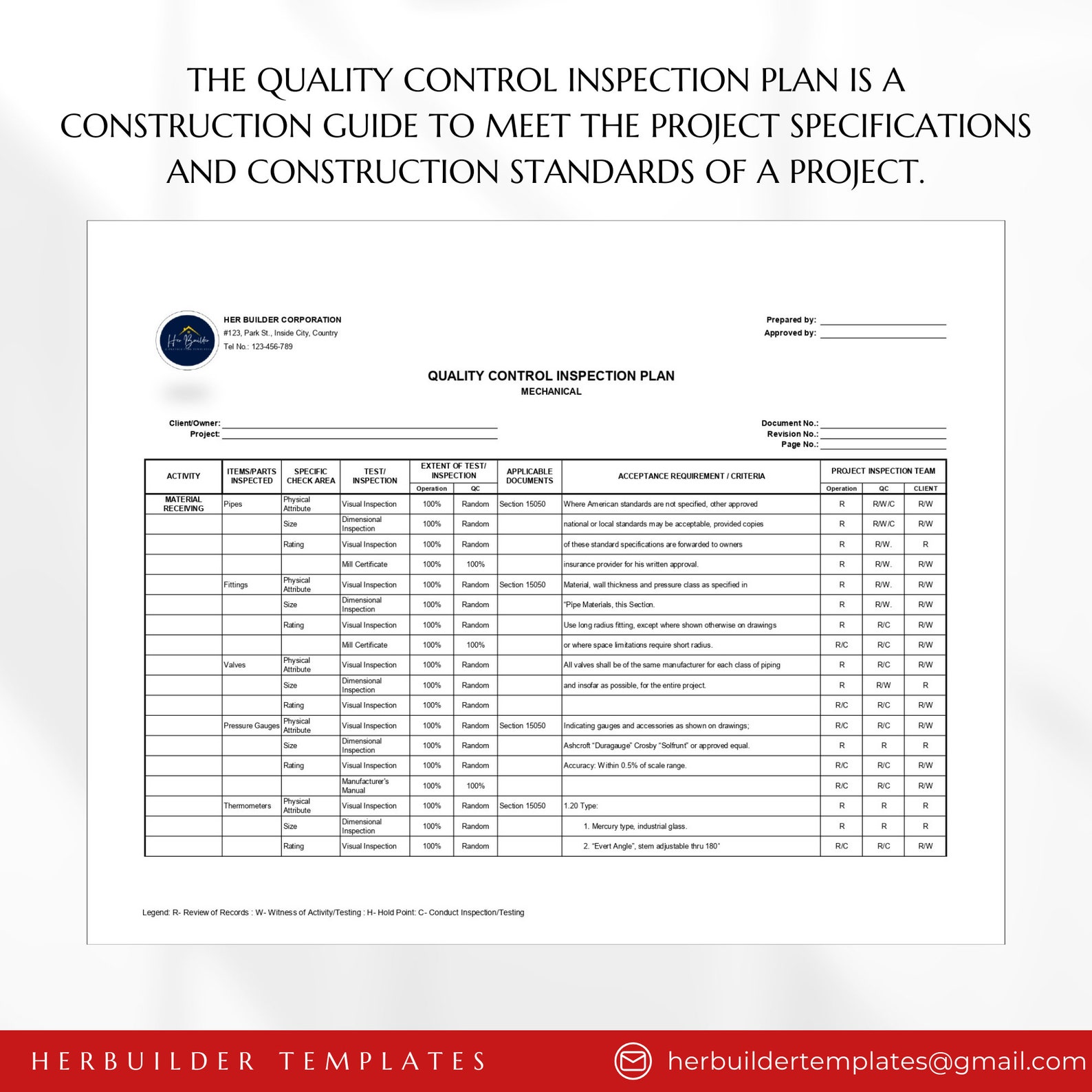 Quality Control Inspection Plan Template for Mechanical Works ...
