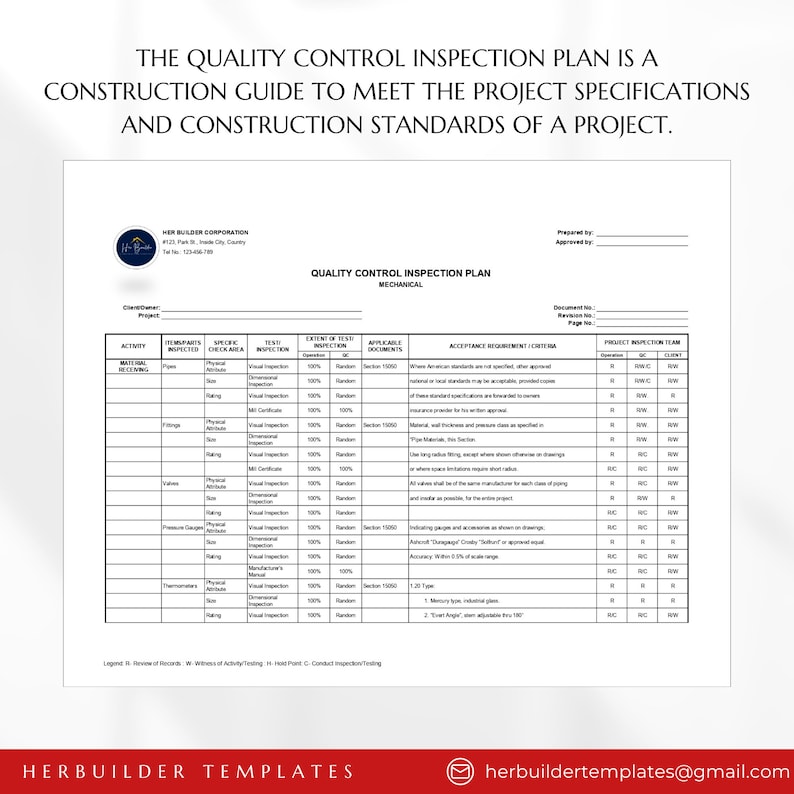 Quality Control Inspection Plan Template for Mechanical Works ...