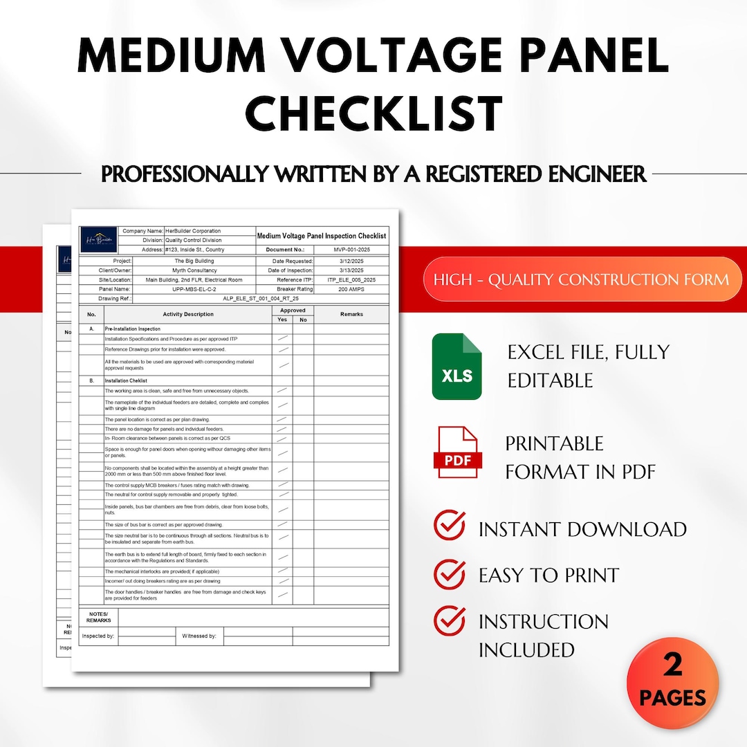 Medium Voltage Panel Inspection Checklist, MV Panel Checklist ...