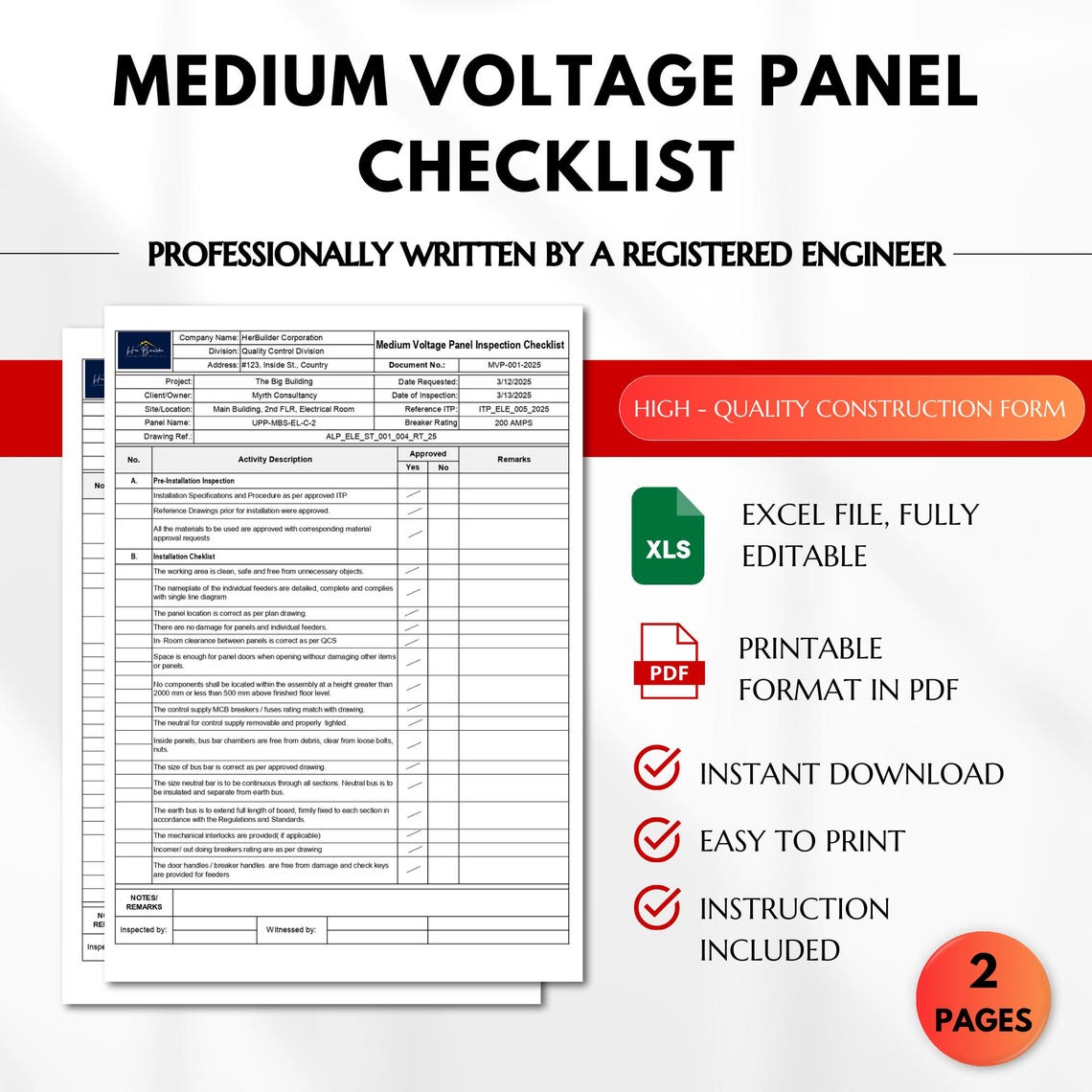 Medium Voltage Panel Inspection Checklist, MV Panel Checklist ...