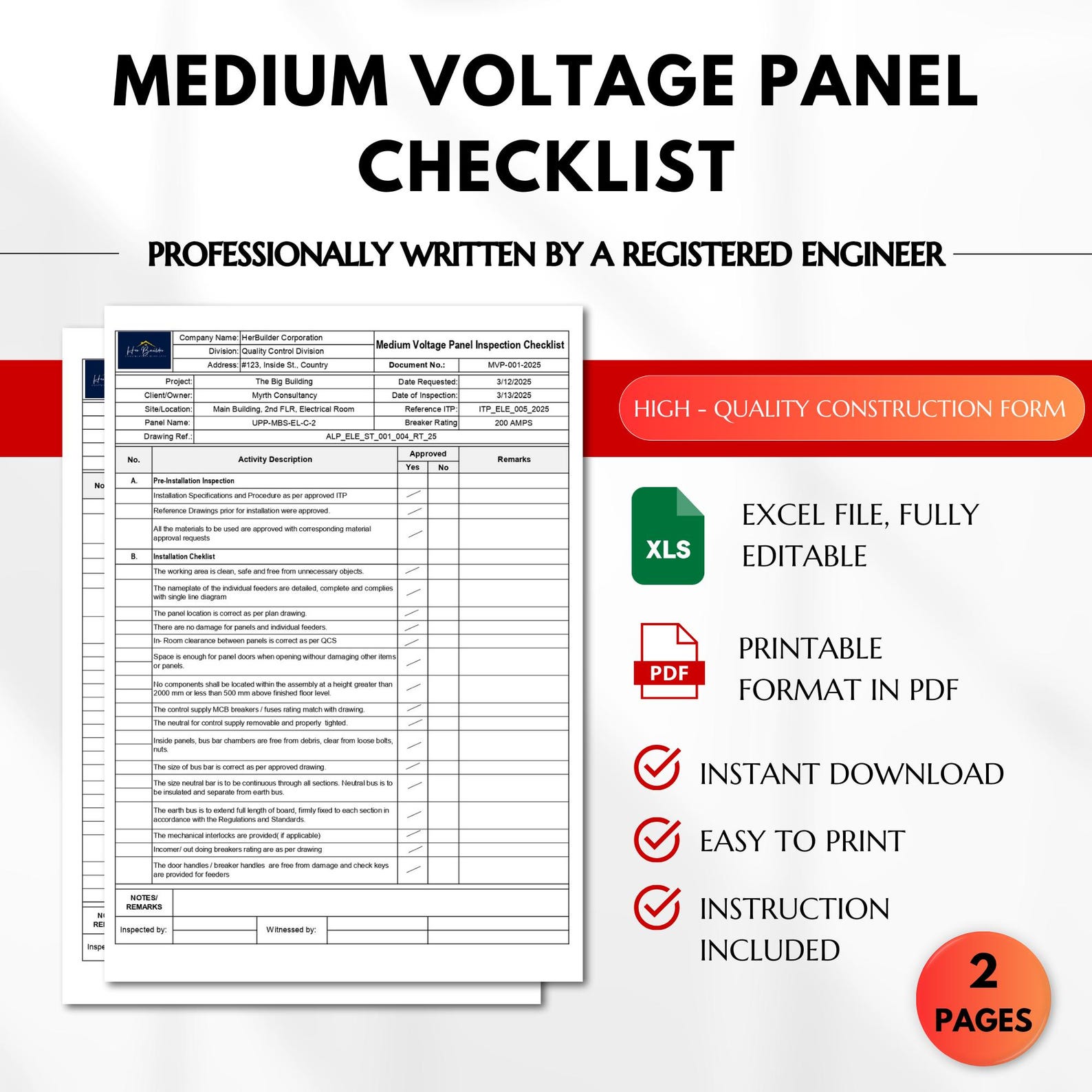 Medium Voltage Panel Inspection Checklist, MV Panel Checklist ...
