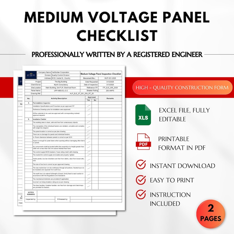 Medium Voltage Panel Inspection Checklist, MV Panel Checklist ...