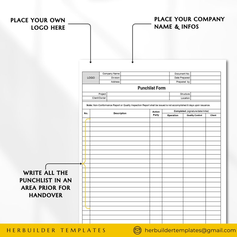Construction Punchlist Form, General Punchlist Checklist, Project ...