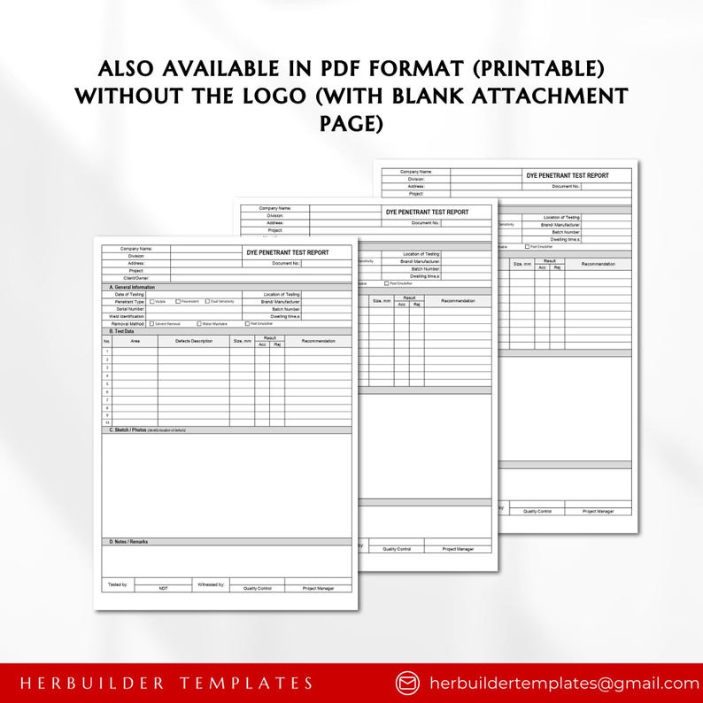 Dye Penetrant Test Report Form, Liquid Penetrant Test Report, Weld Test ...