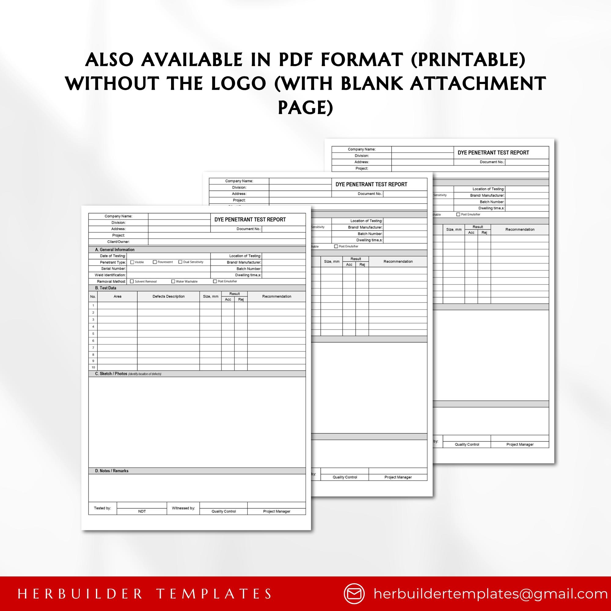 Dye Penetrant Test Report Form, Liquid Penetrant Test Report, Weld Test ...