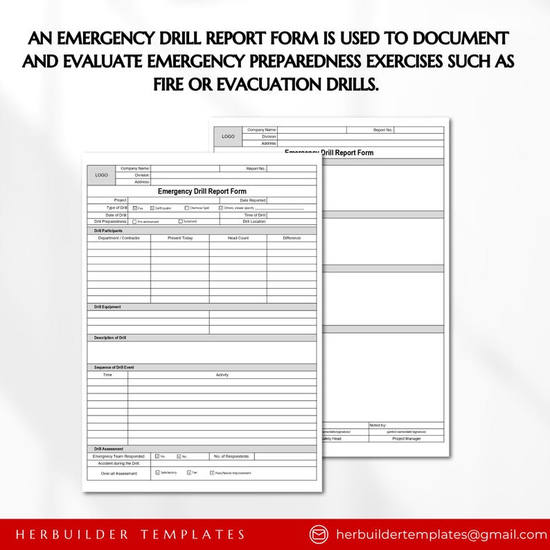 Emergency Drill Report Form, Drill Evaluation Report, Emergency Evacuation Report, Site Drill ...