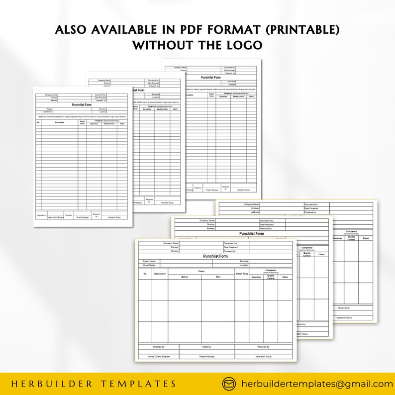 Construction Punchlist Form, General Punchlist Checklist, Project ...