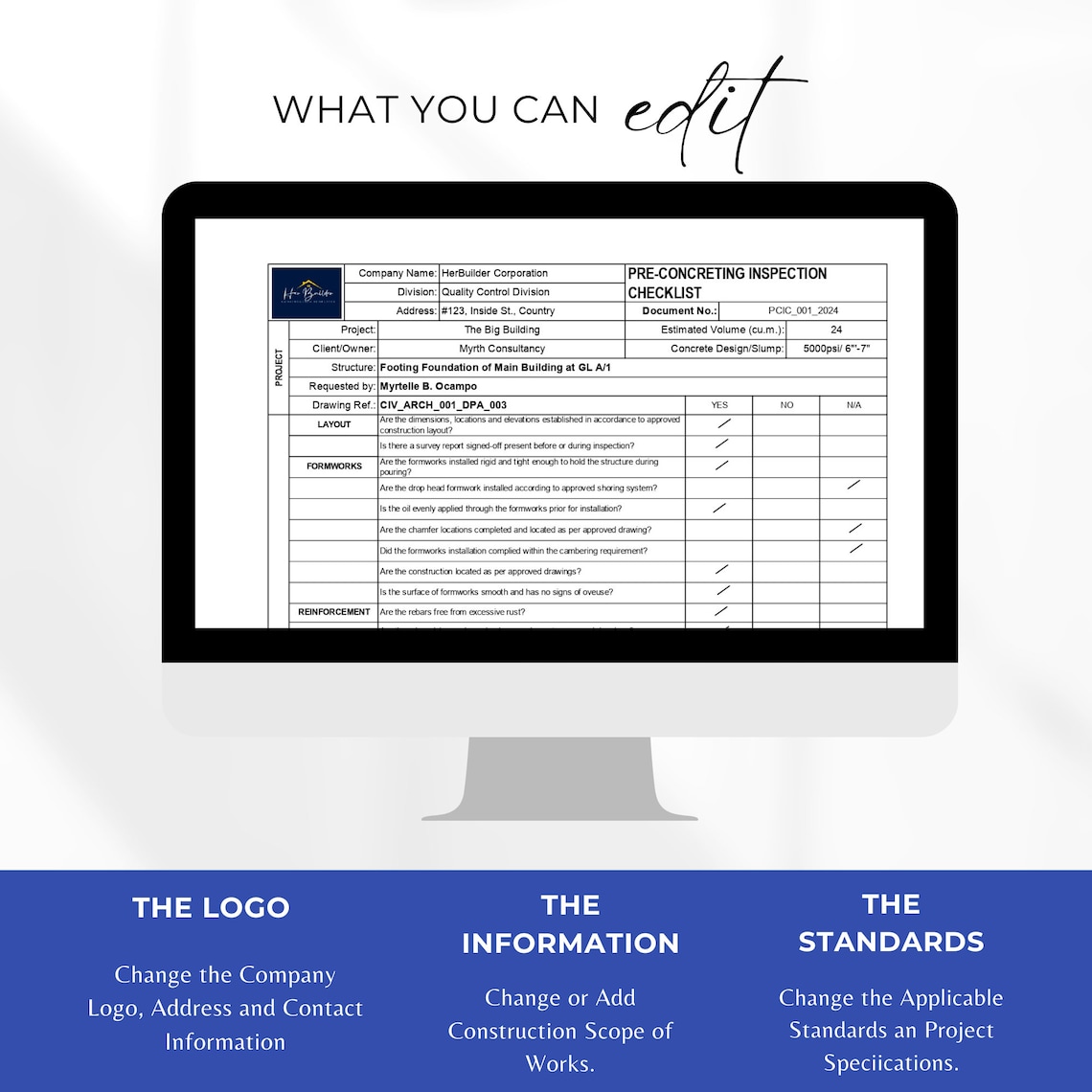 Pre-pouring Inspection Checklist Form, Pre-concreting Checklist ...