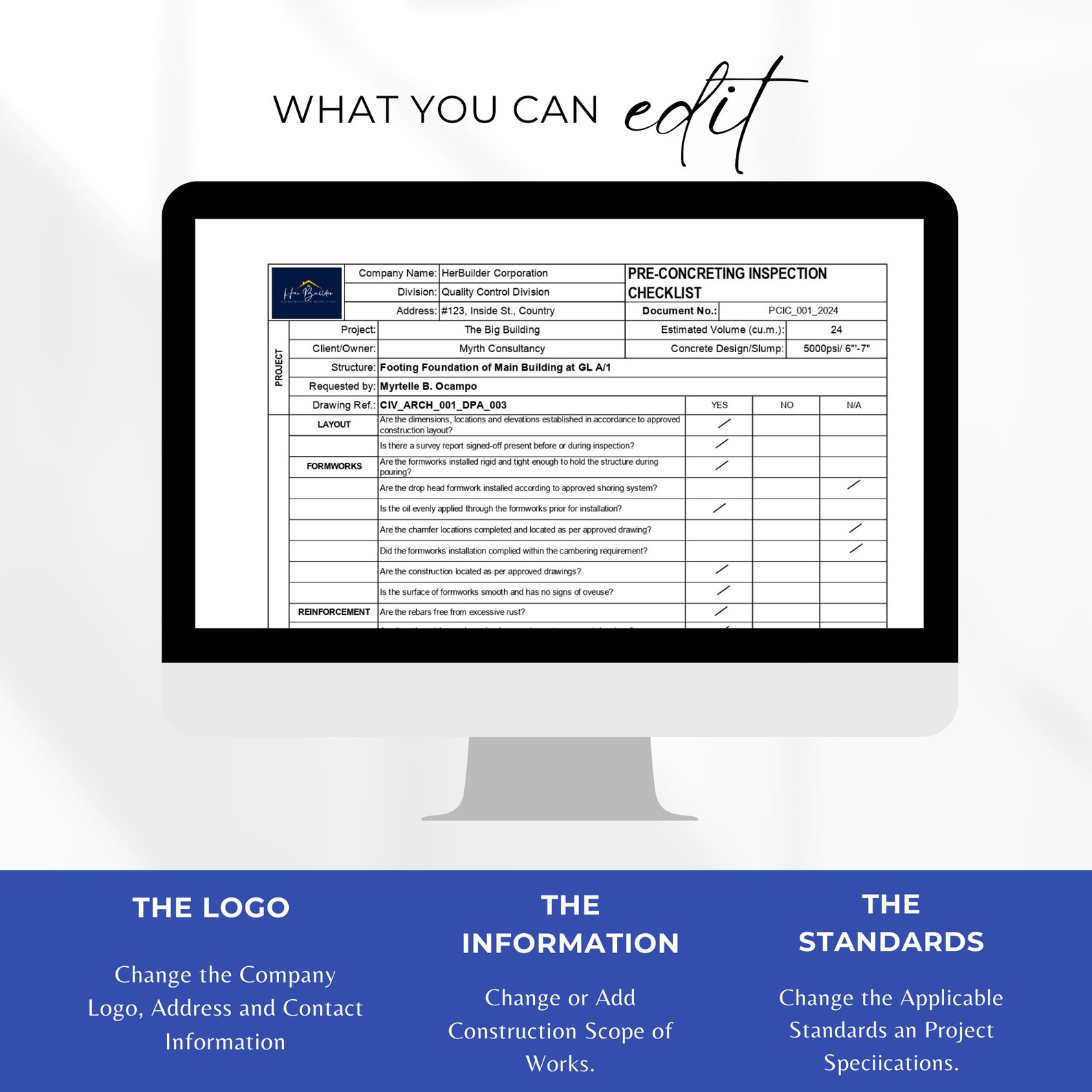 Pre-pouring Inspection Checklist Form, Pre-concreting Checklist ...