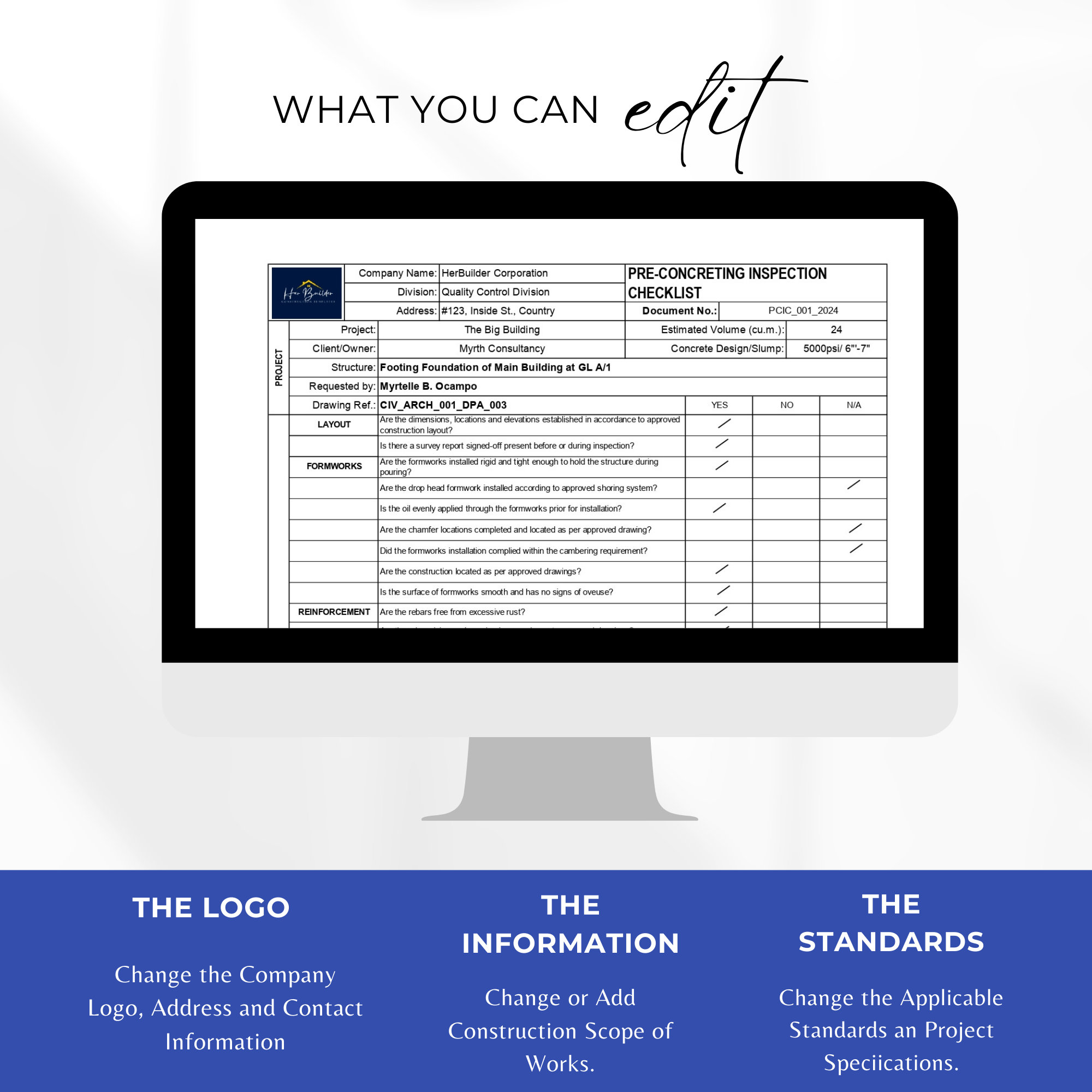 Pre-pouring Inspection Checklist Form, Pre-concreting Checklist ...