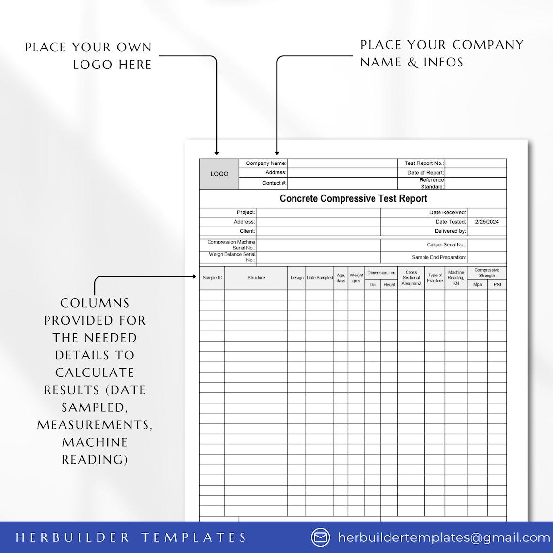 Concrete Compressive Test Report Form, Concrete Test Evaluation Report ...