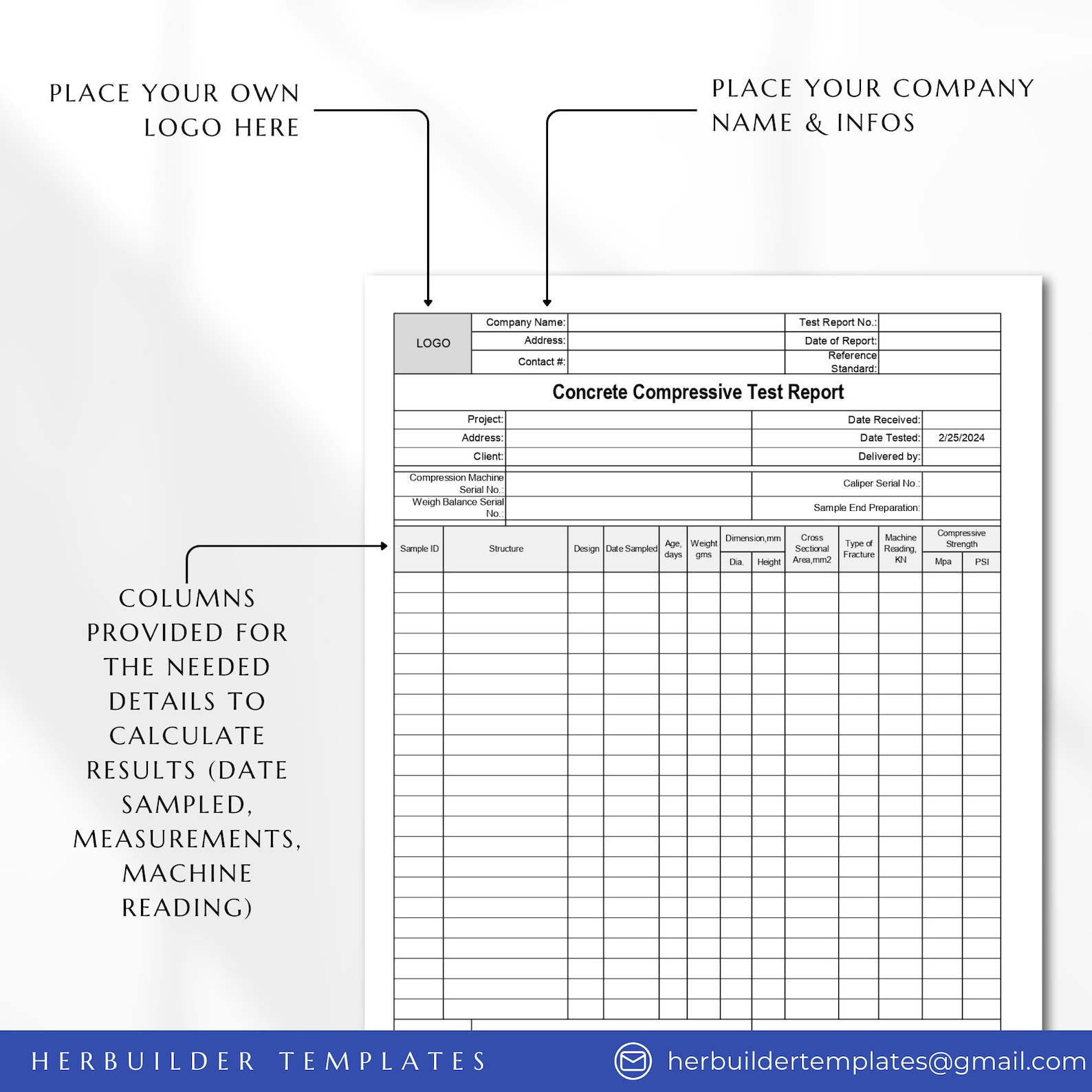 Concrete Compressive Test Report Form, Concrete Test Evaluation Report ...