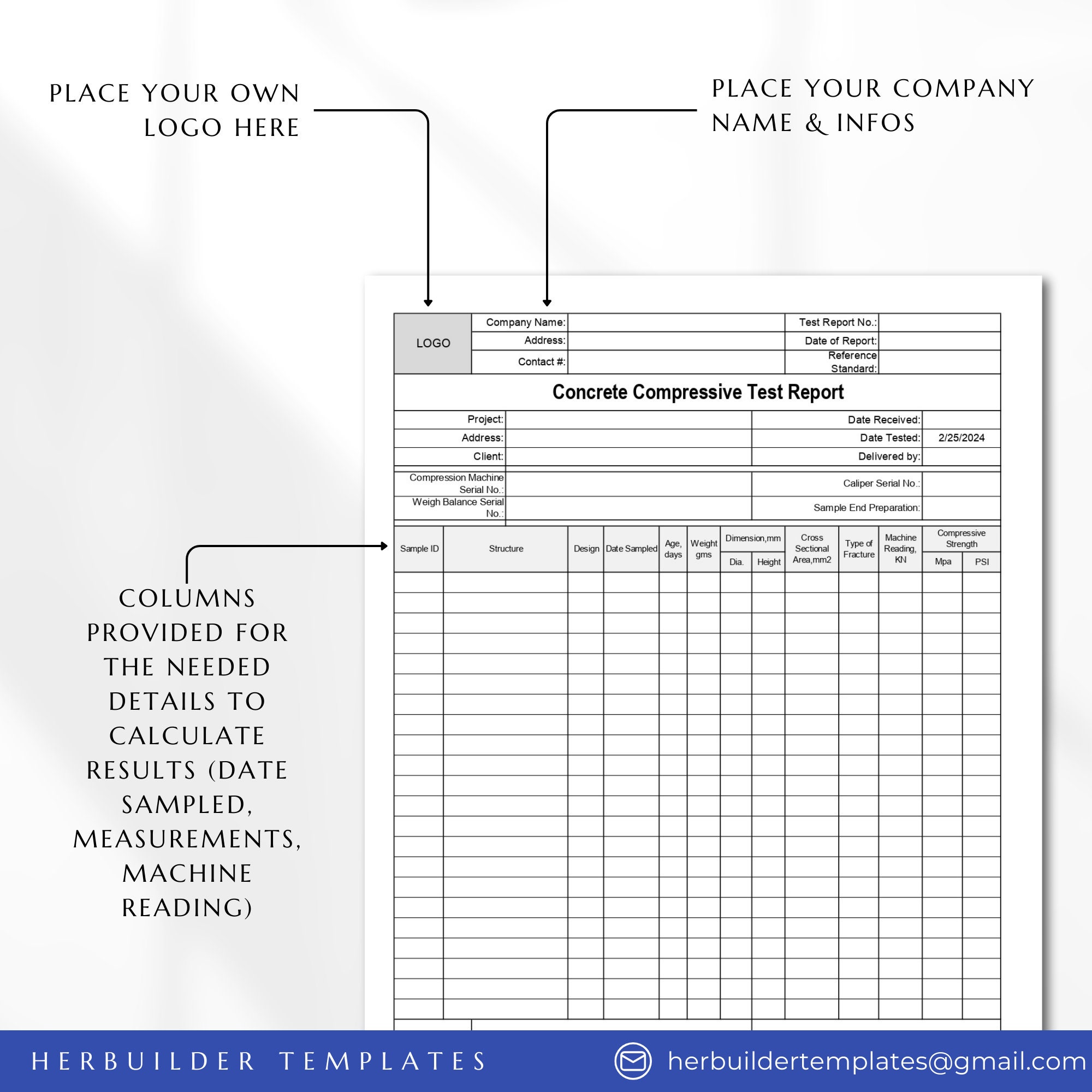 Concrete Compressive Test Report Form, Concrete Test Evaluation Report ...