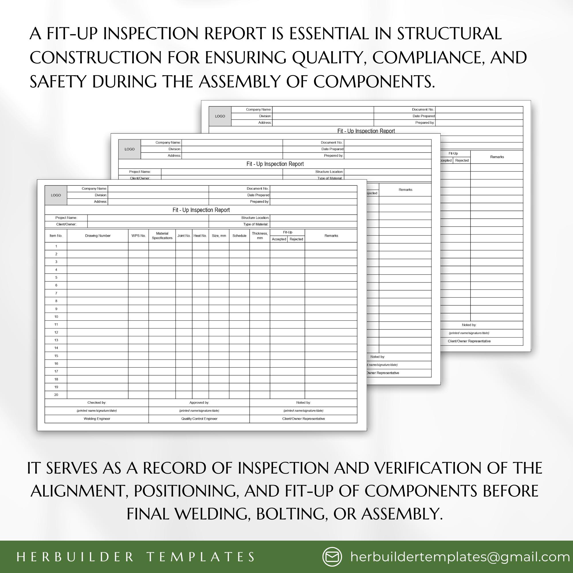 Fit up Inspection Report, Weld Fit-up Inspection Report, Structural Fit ...