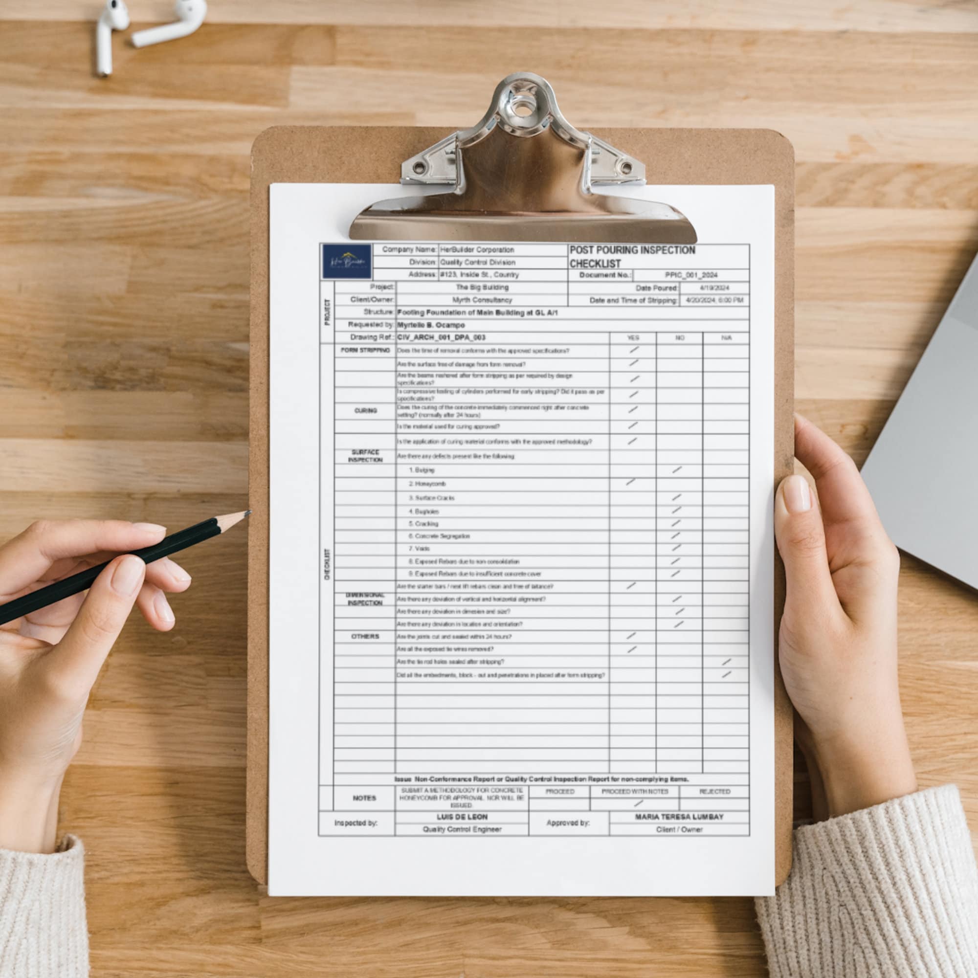 Post Pouring Inspection Checklist, Concrete Pouring Checklist, Quality ...