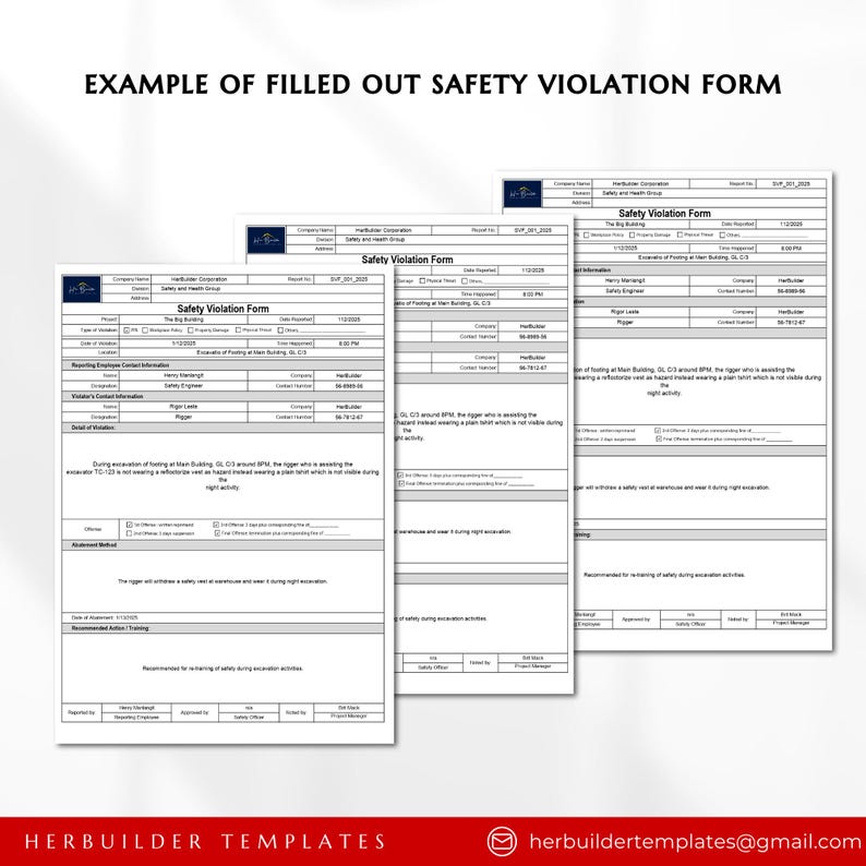 Safety Violation Form, Construction Violation Reports, Unsafe Act ...
