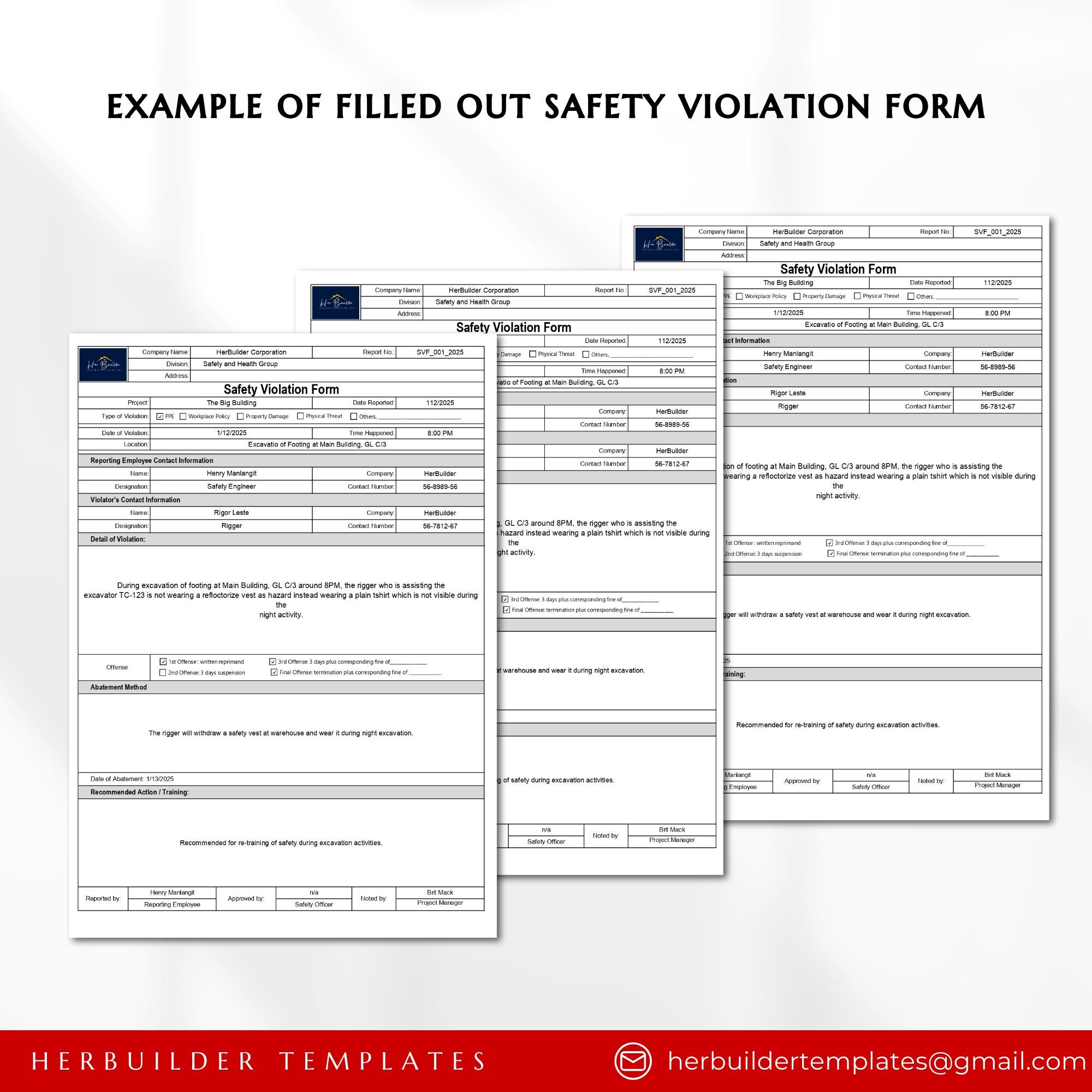 Safety Violation Form, Construction Violation Reports, Unsafe Act ...
