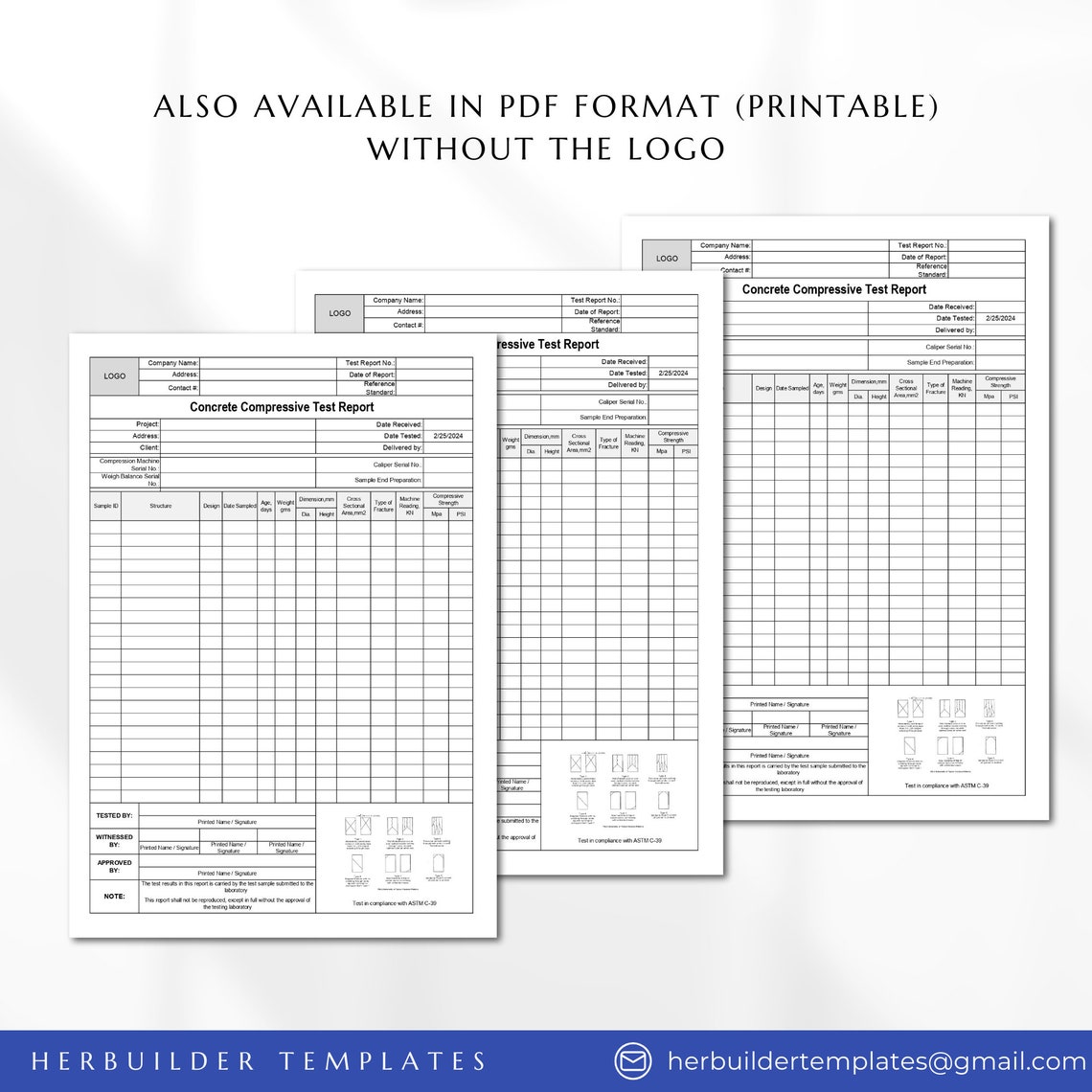 Concrete Compressive Test Report Form, Concrete Test Evaluation Report ...