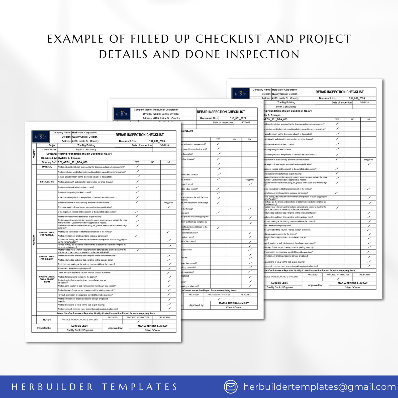 Rebar Inspection Checklist, Reinforcement Checklist, Quality Control ...