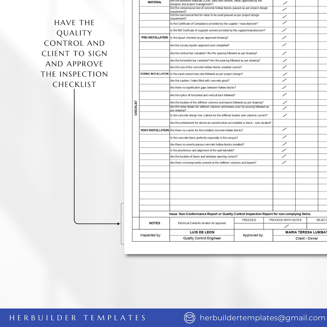 Masonry Inspection Checklist, Concrete Hollow Blocks Inspection, Block ...