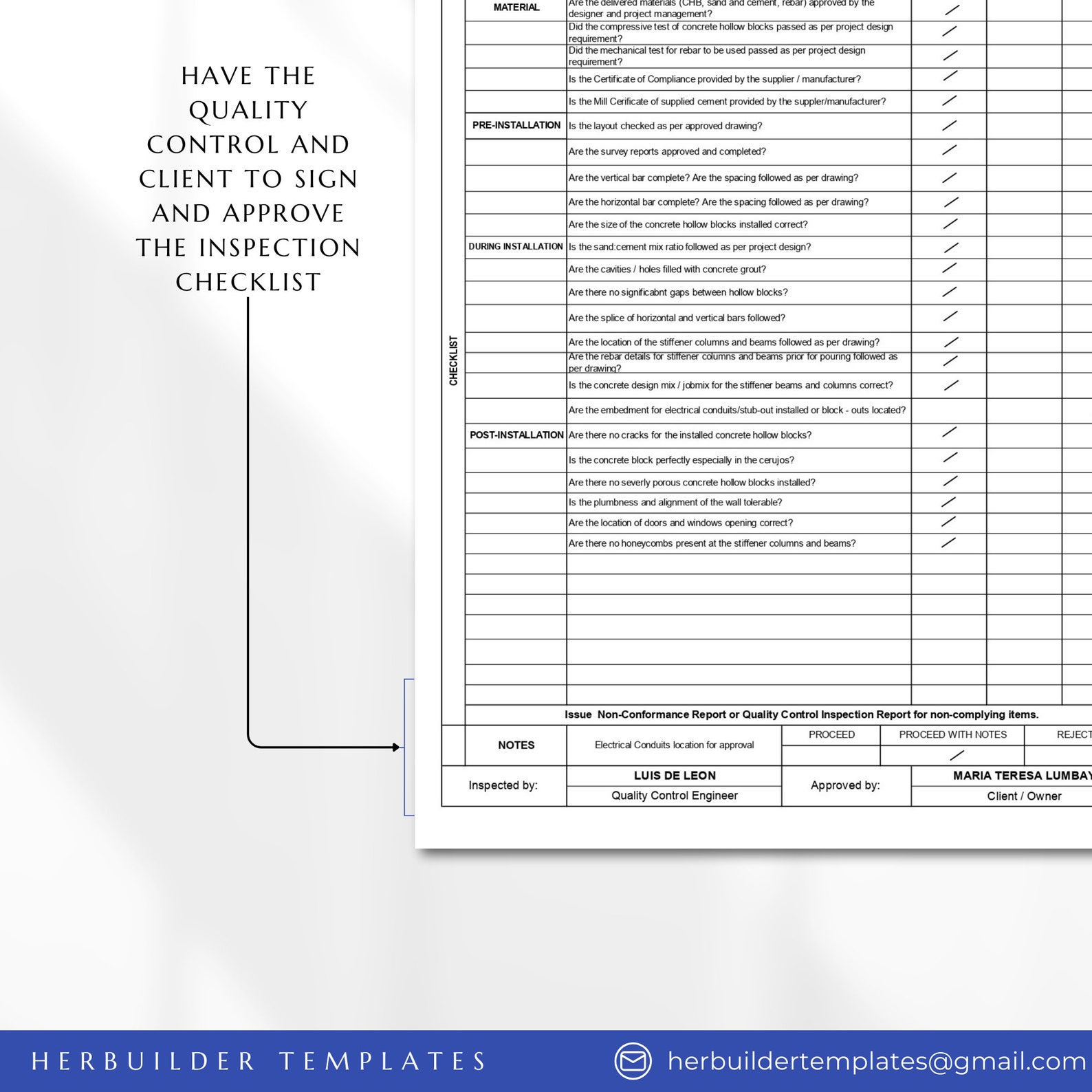 Masonry Inspection Checklist, Concrete Hollow Blocks Inspection, Block ...