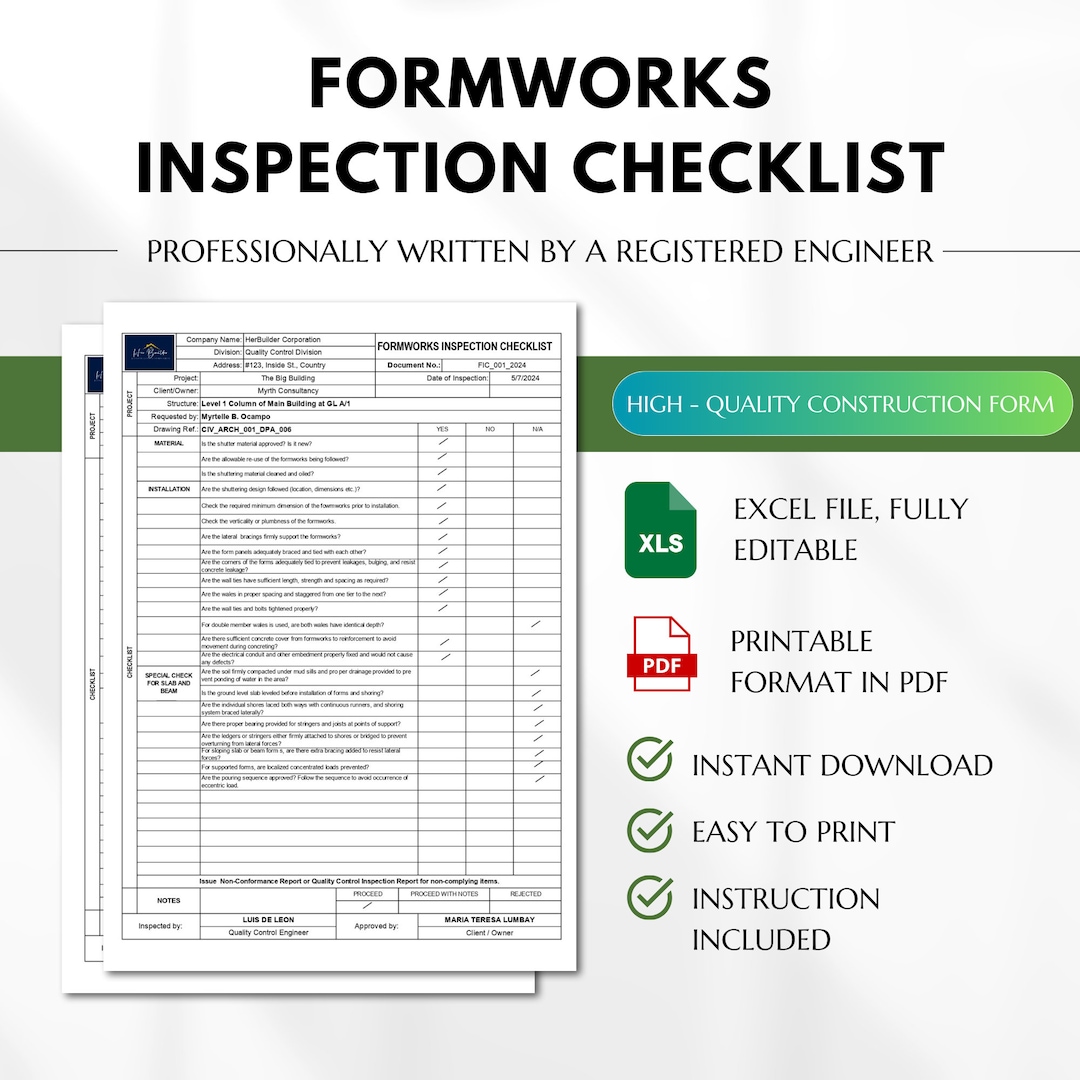 Formworks Inspection Checklist, Shutter Inspection, Formworks Before ...