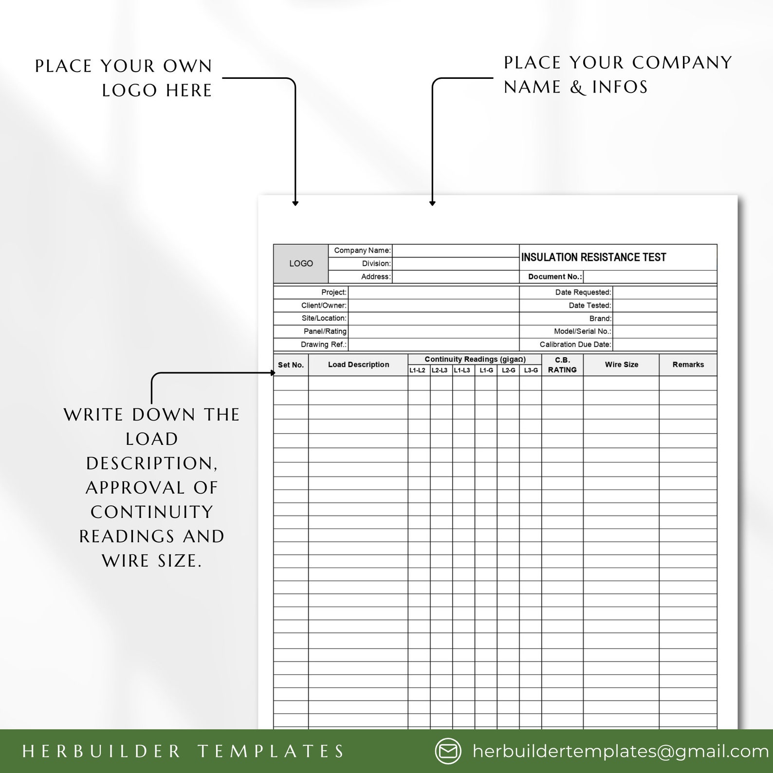 Insulation Resistance Test Form, Electrical Insulation Test, Electrical ...