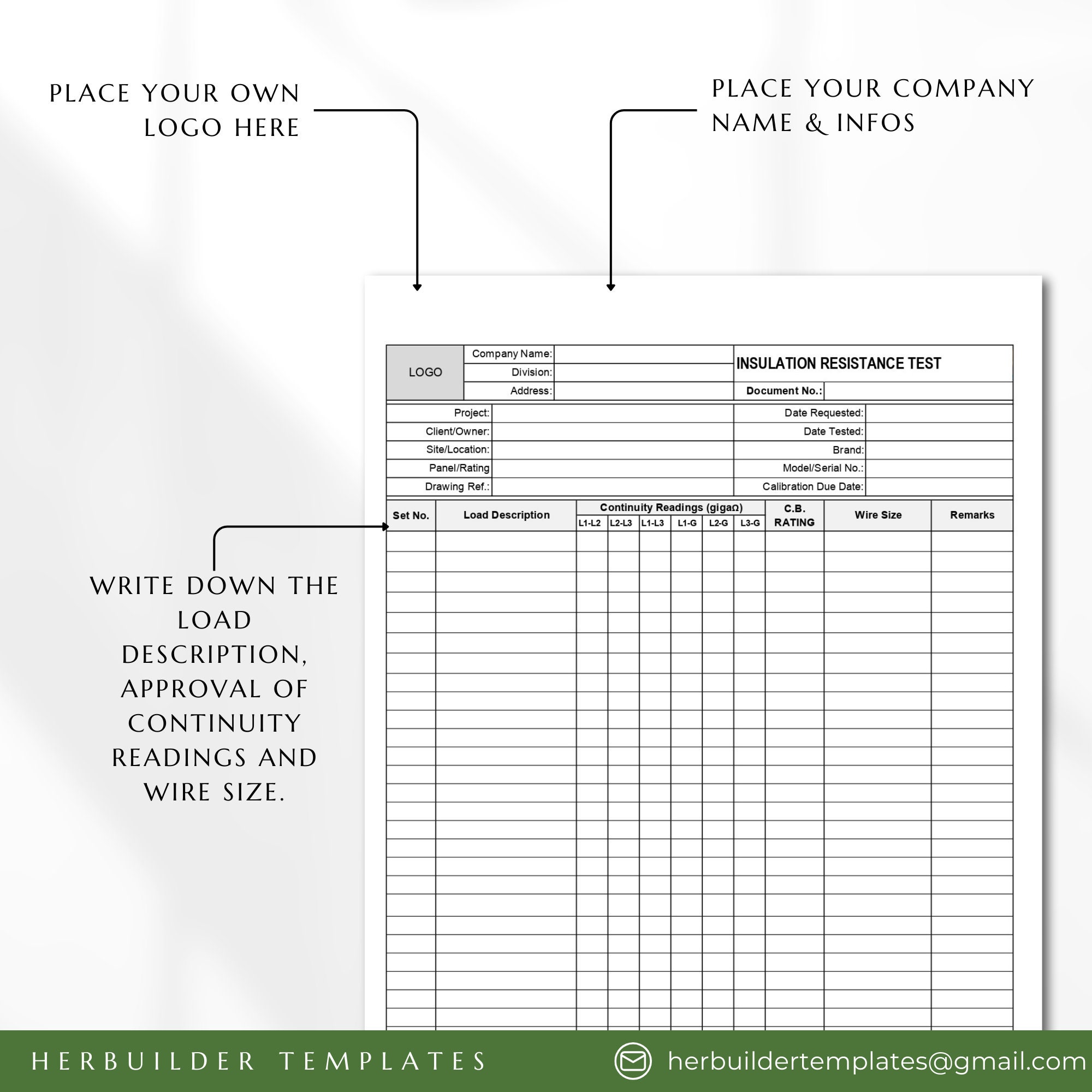 Insulation Resistance Test Form, Electrical Insulation Test, Electrical ...
