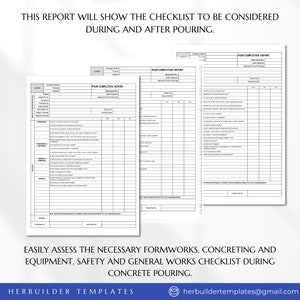 Concrete Pour Completion Report, Concrete Pouring Checklist, Inspection ...