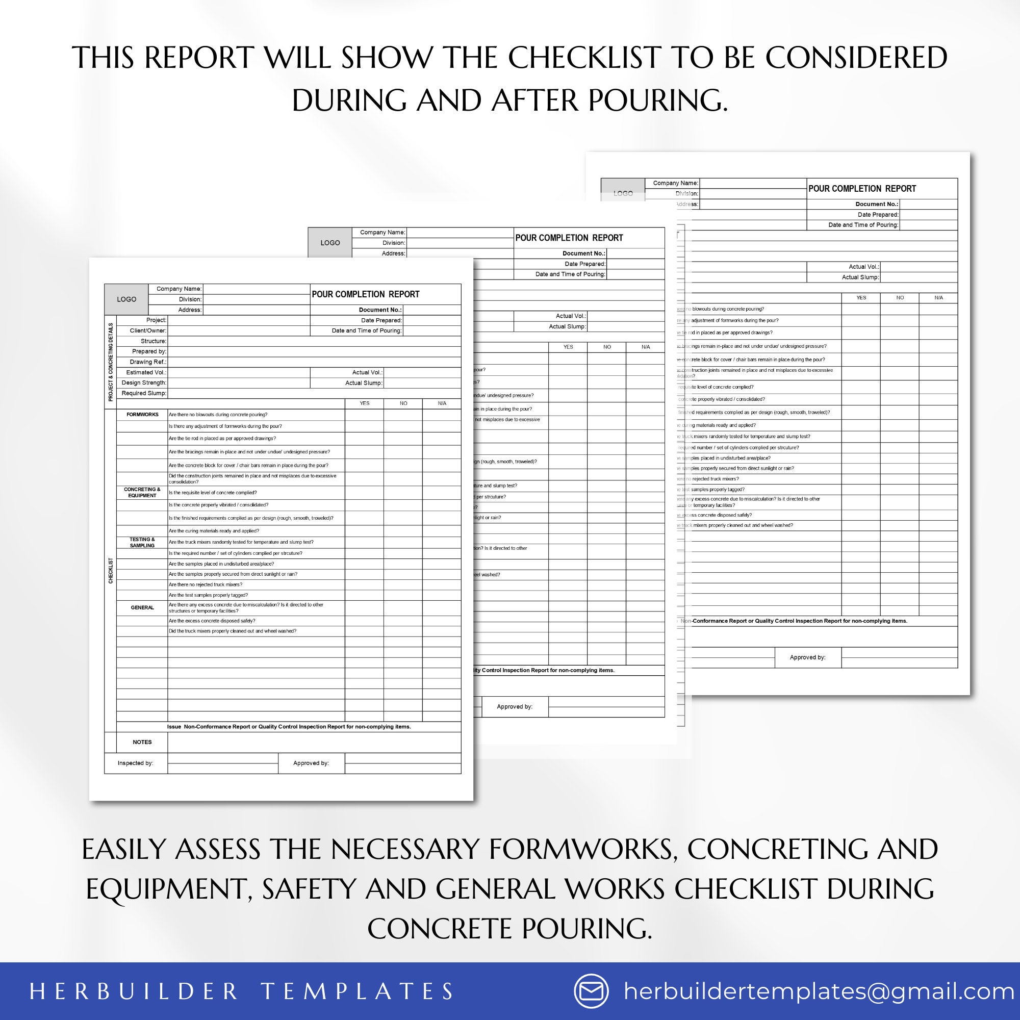Concrete Pour Completion Report, Concrete Pouring Checklist, Inspection ...