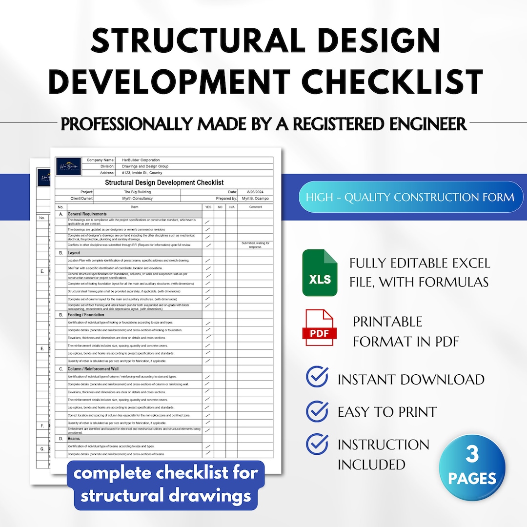 Structural Design Development Checklist, Drawing Checklist, Design ...
