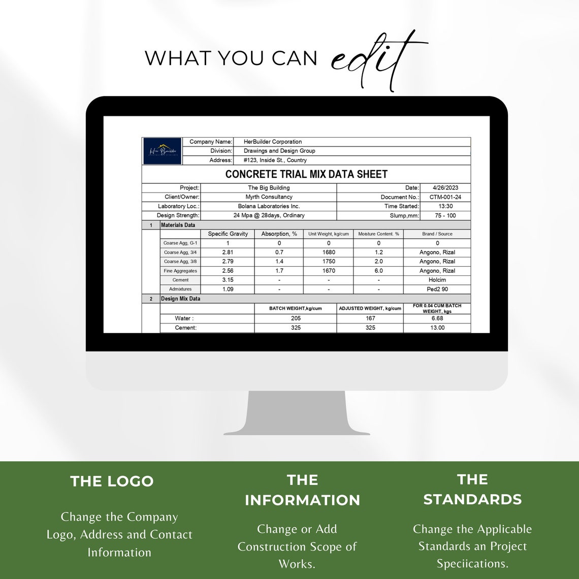Concrete Trial Mix Data Sheet, Concrete Trial Batch, Ready Mix Concrete ...