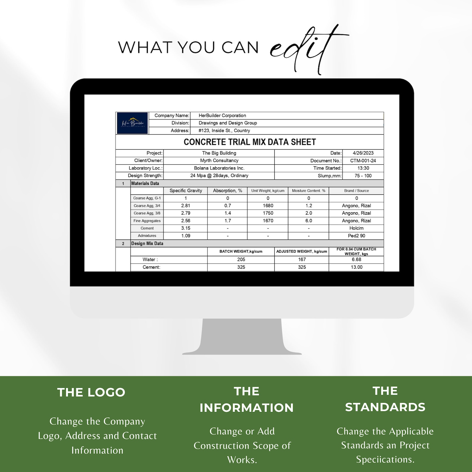 Concrete Trial Mix Data Sheet, Concrete Trial Batch, Ready Mix Concrete ...