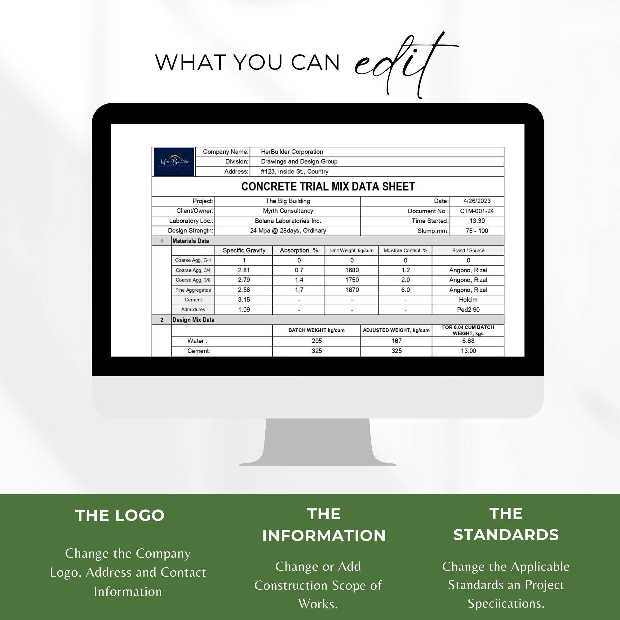 Concrete Trial Mix Data Sheet, Concrete Trial Batch, Ready Mix Concrete ...