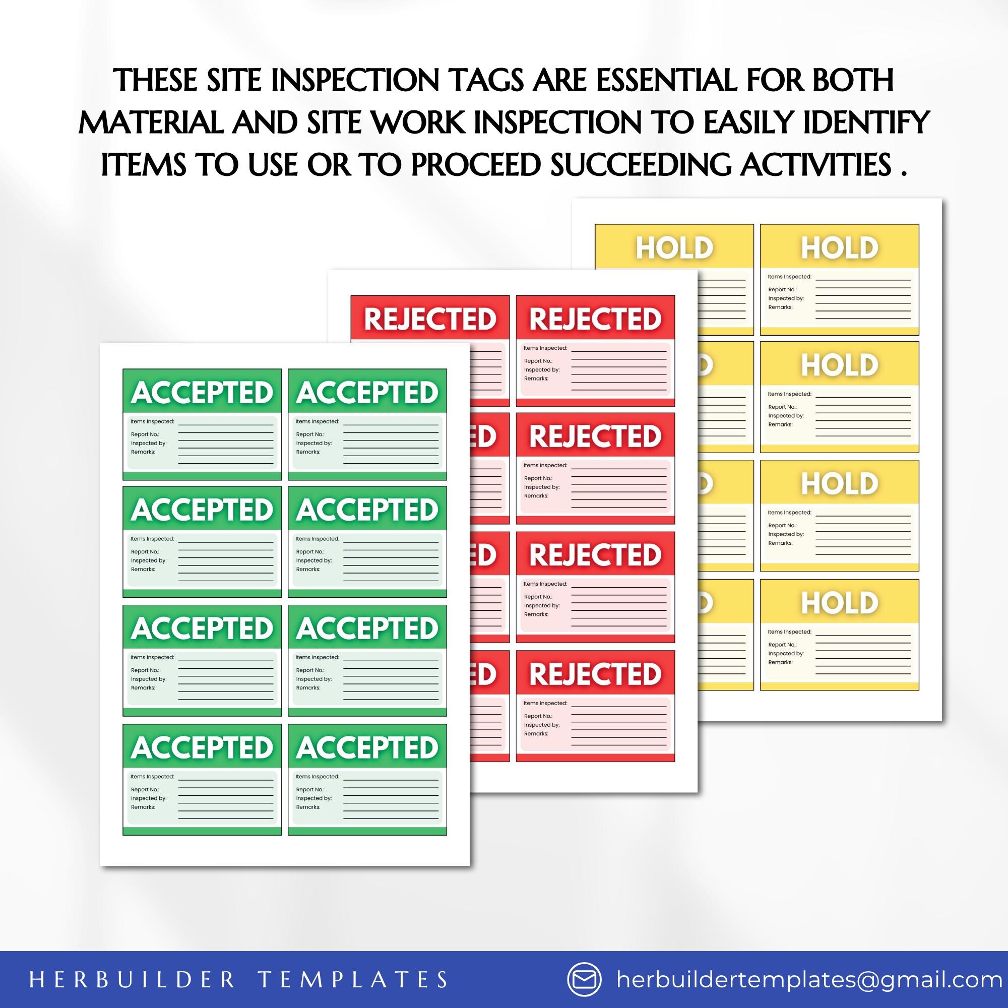 Site Inspection Tags, Material Inspection Label, Inspection Label ...