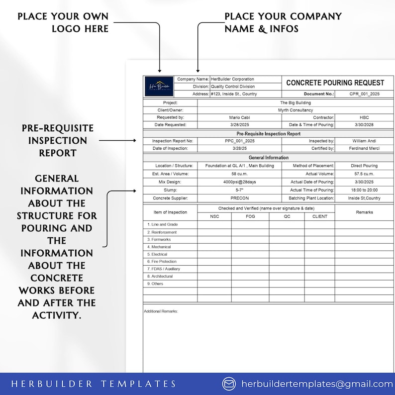 Concrete Pouring Request Form, Pouring Request Agreement, Concreting ...