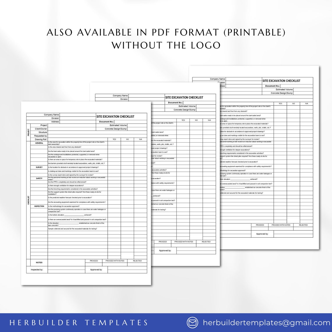 Site Excavation Inspection Checklist, Site Works Checklist, Backfilling ...