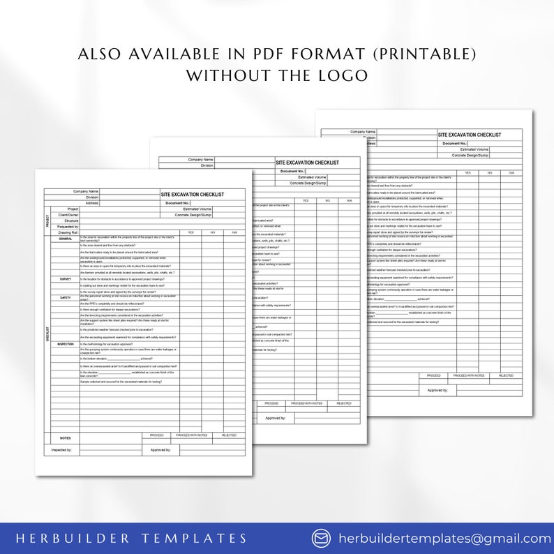 Site Excavation Inspection Checklist, Site Works Checklist, Backfilling ...