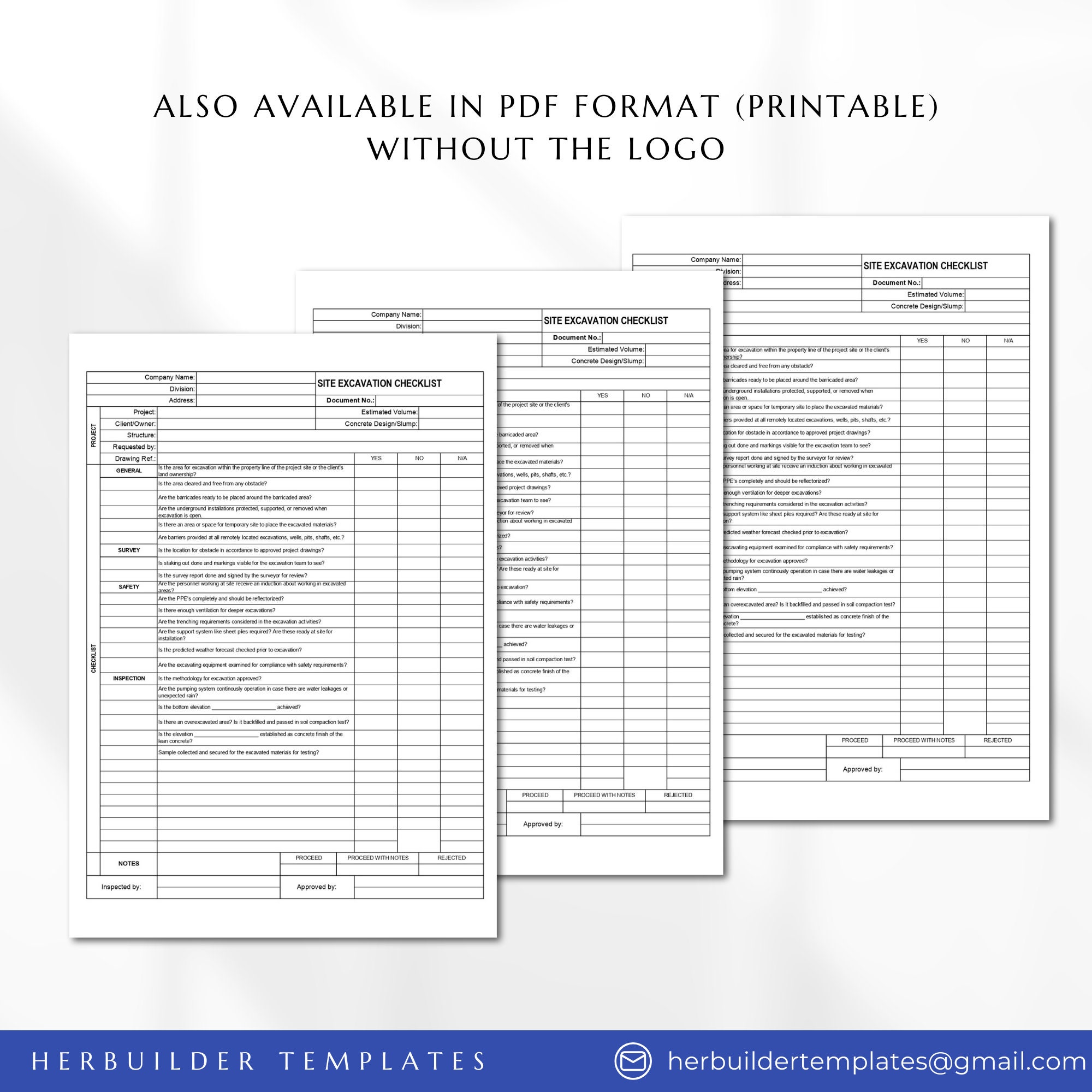 Site Excavation Inspection Checklist, Site Works Checklist, Backfilling ...