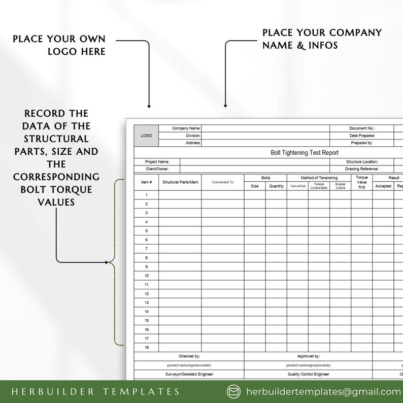 Bolt Tightening Test Report Form, Bolt Torqueing Test Report, Bolt ...