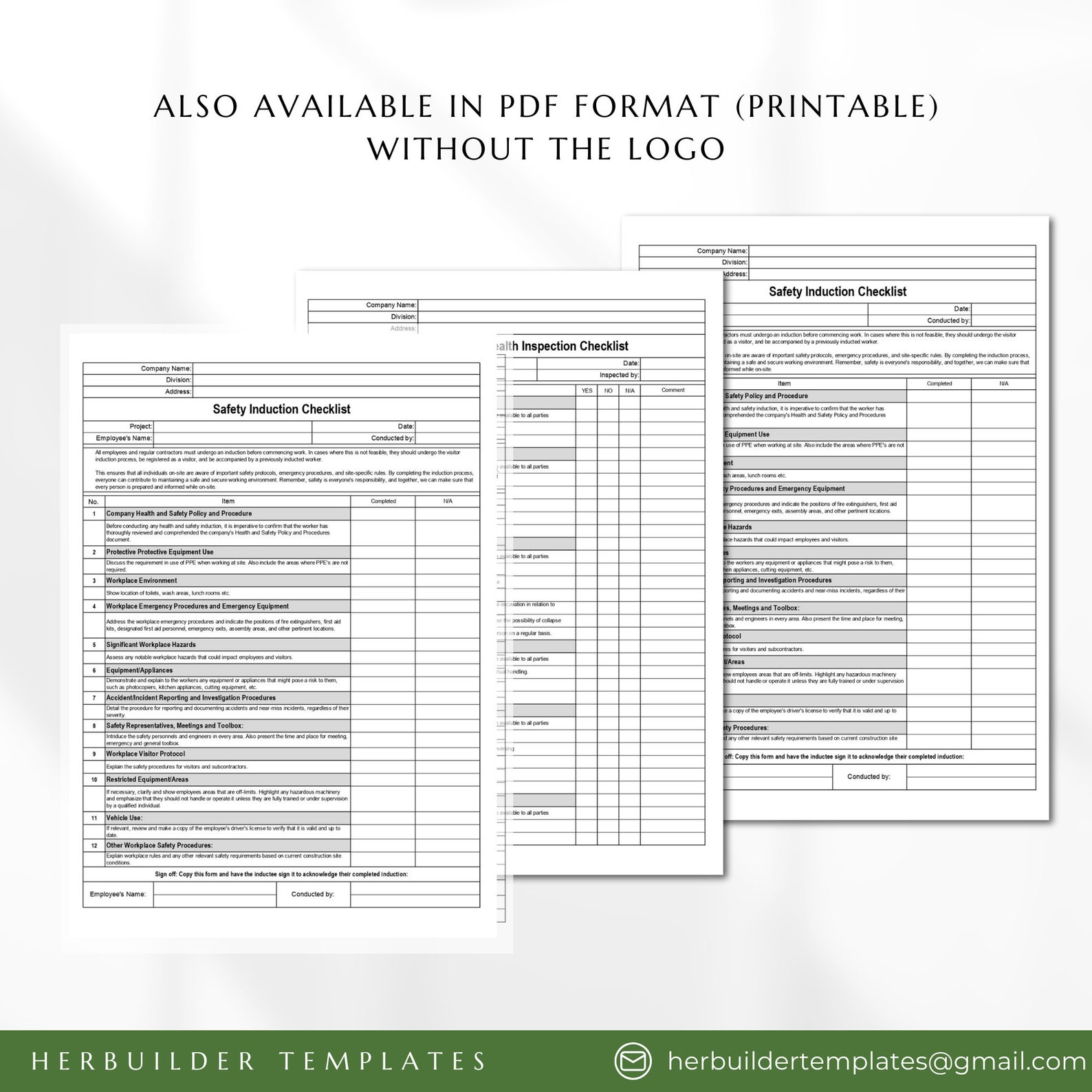 Construction Safety Induction Checklist, Safety Orientation Form ...