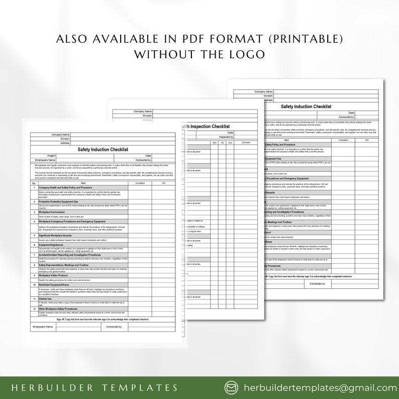 Construction Safety Induction Checklist, Safety Orientation Form ...