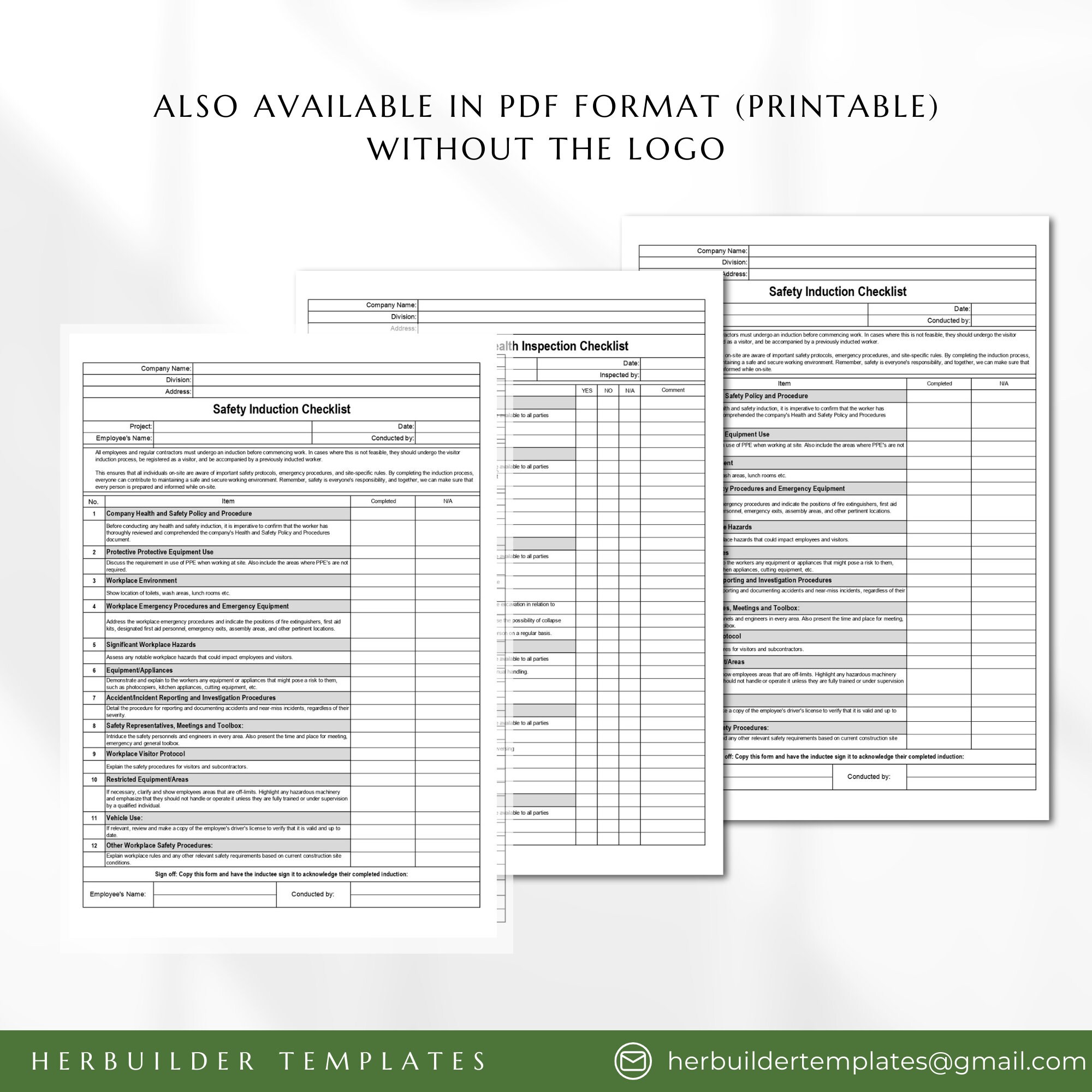 Construction Safety Induction Checklist, Safety Orientation Form ...